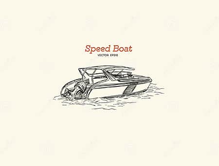 Vector Speed Boat, Hand Draw Vector. Stock Vector - Illustration of ...