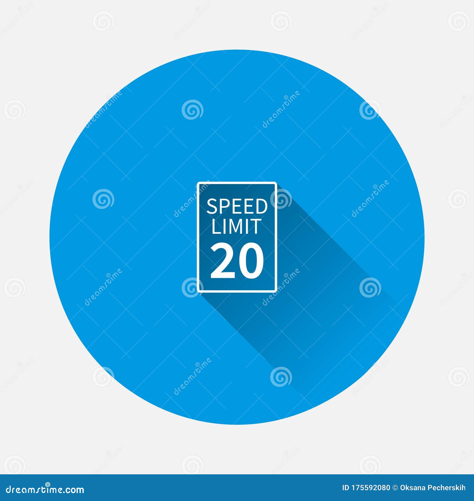 Vector Speed Limit 20 Mph Icon on Blue Background. Flat Image with Long ...