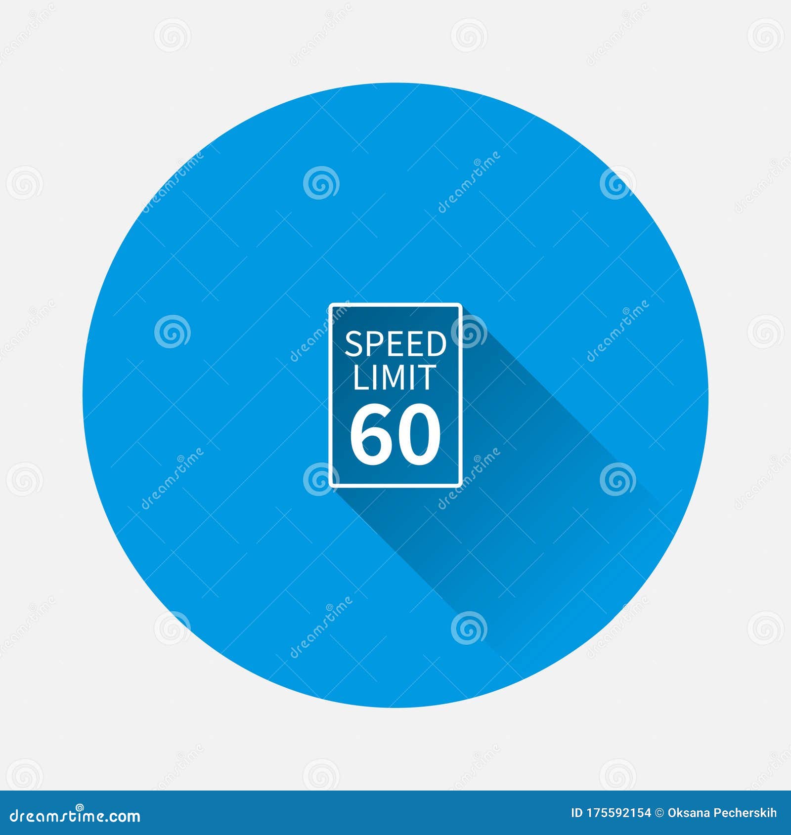 Vector Speed Limit 60 Mph Icon on Blue Background. Flat Image with Long ...