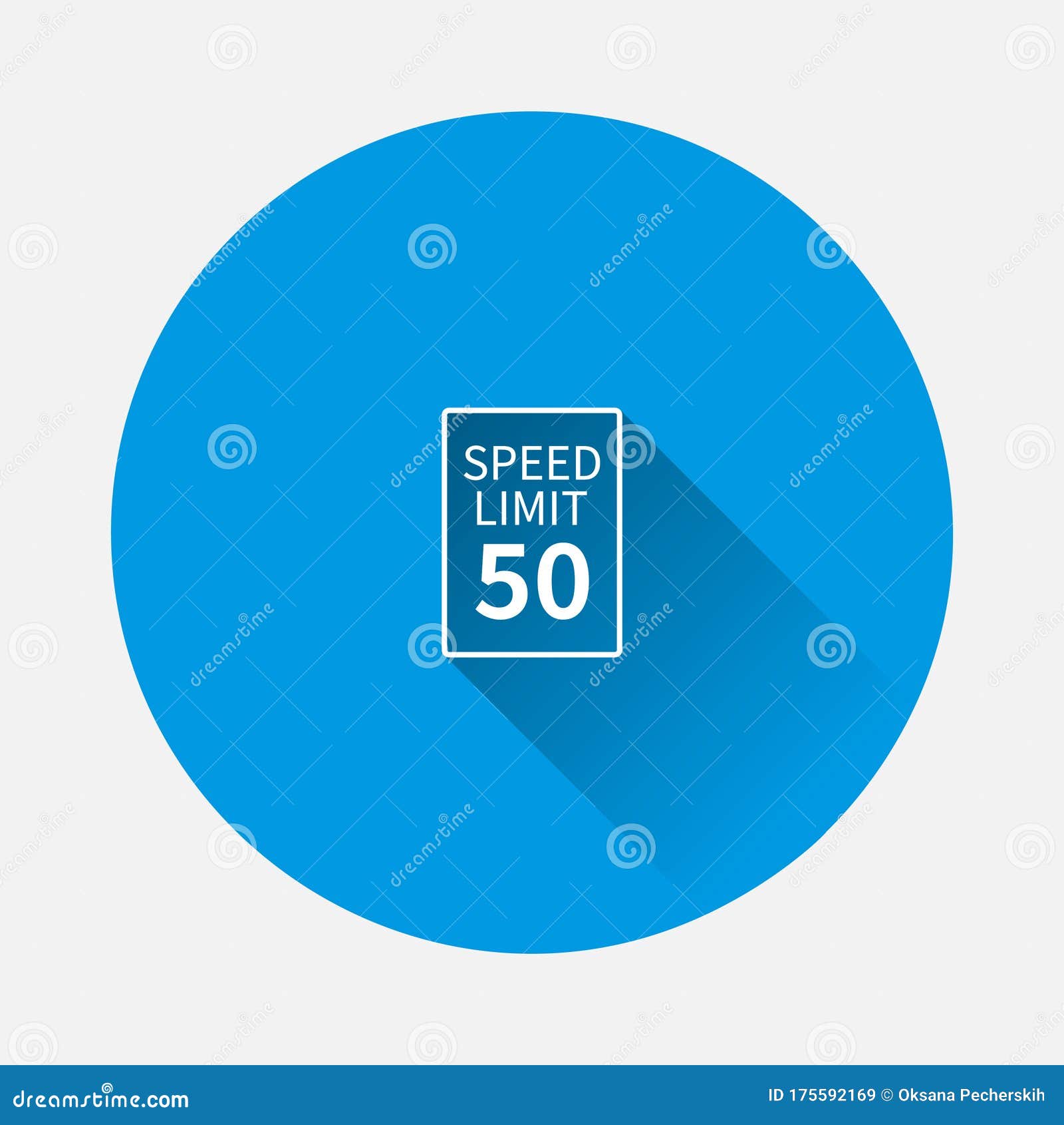 Vector Speed Limit 50 Mph Icon on Blue Background. Flat Image with Long ...
