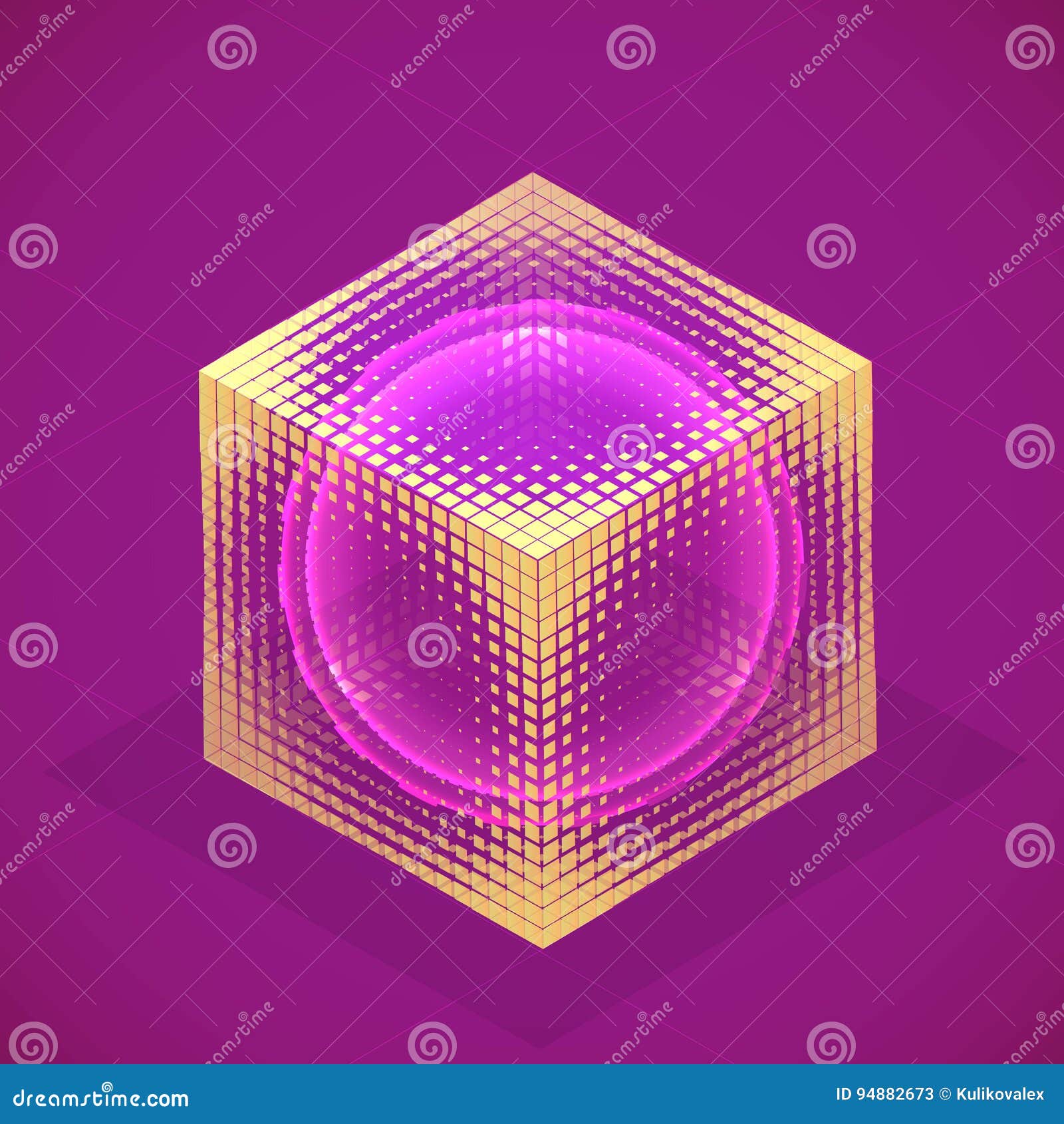 Vector Sphere in Cube Isometric Hologram. Abstract Geometric Fla Stock ...