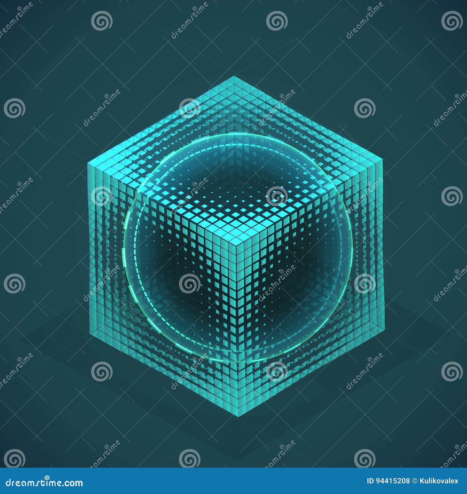 Vector Sphere in Cube Isometric Hologram. Abstract Geometric Flat Shape ...