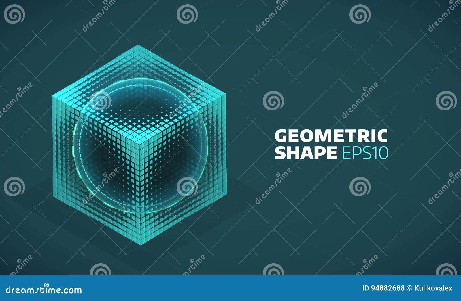 Vector Sphere in Cube Isometric Hologram. Abstract Geometric Flat Shape ...