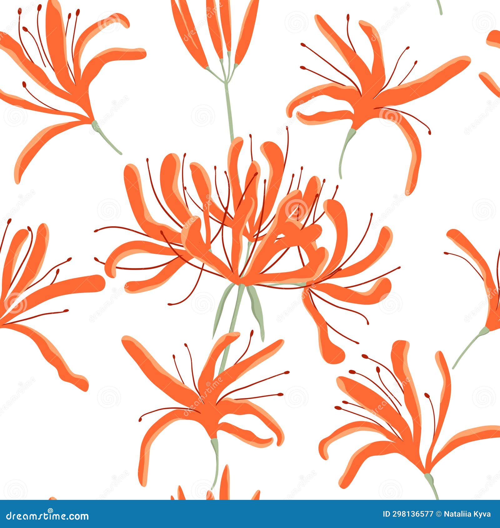 Vector Spider Lilly Seamless Pattern Stock Illustration - Illustration ...