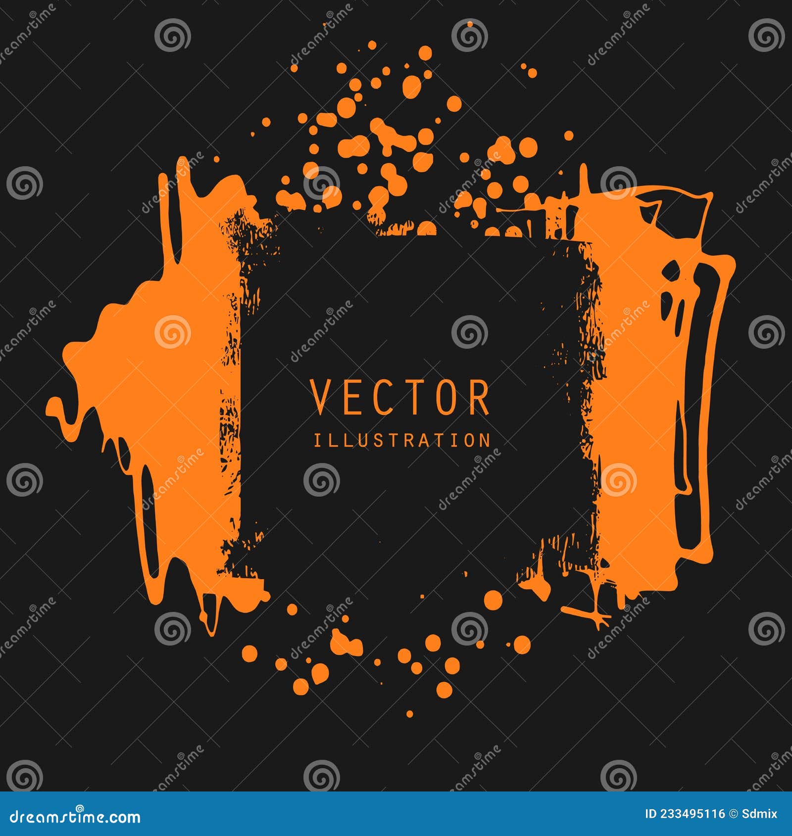 Vector Splats Splashes and Blobs of Orange Ink Paint in Different ...