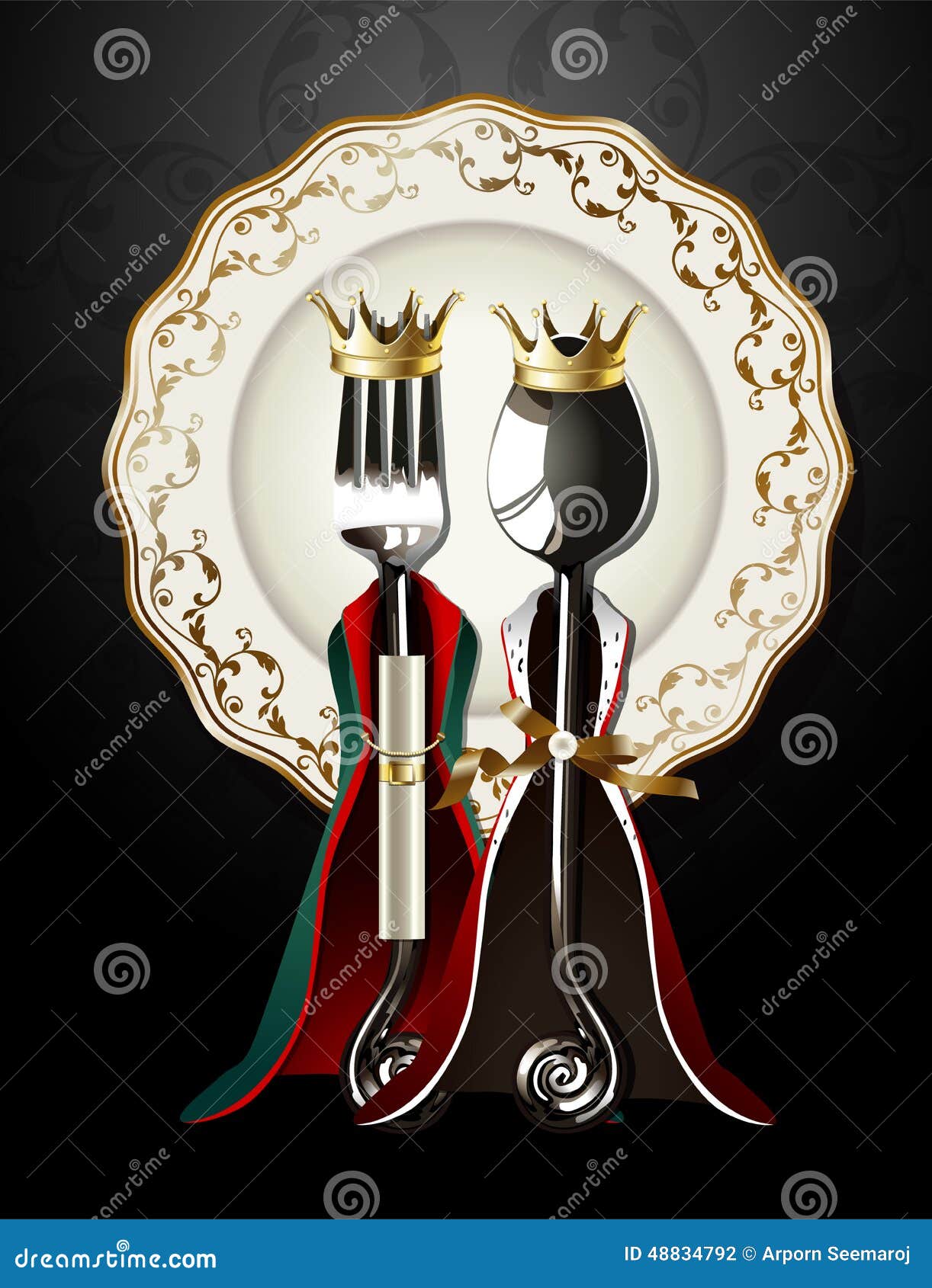 Vector Of Spoon And Fork In King And Queen Cloth On Luxury Plate ...