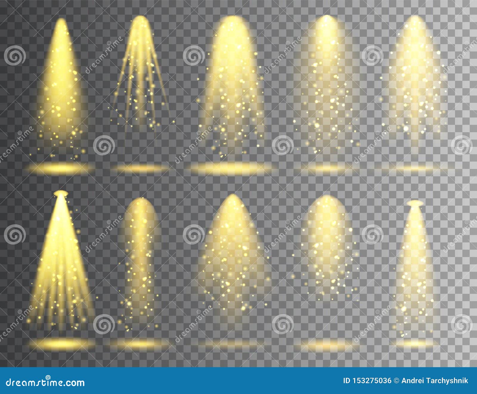 Vector Spotlight Set. Bright Christmas Glowing Light Beam with Sparkles ...