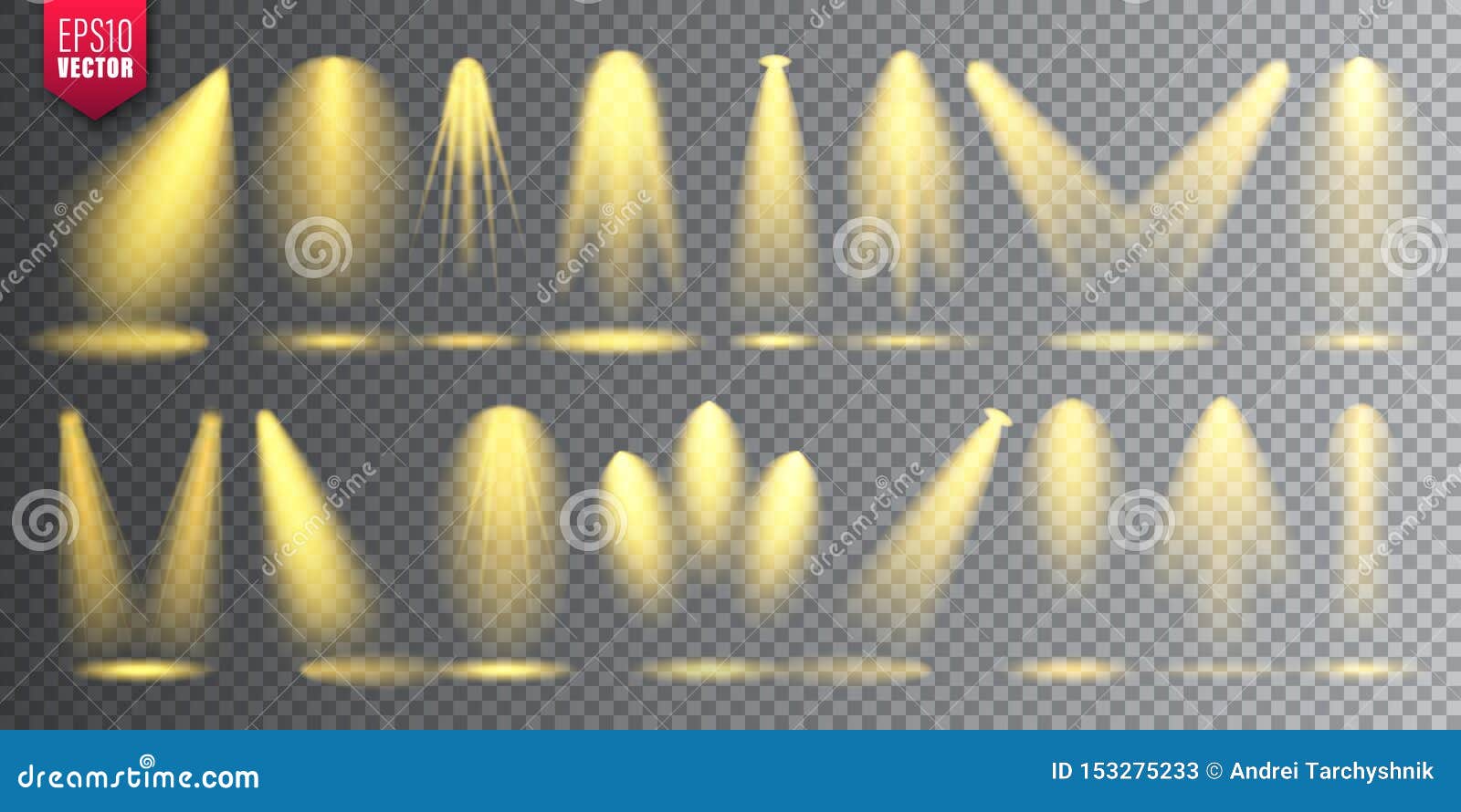 Vector Spotlight Set. Bright Christmas Glowing Light Beam. Transparent ...