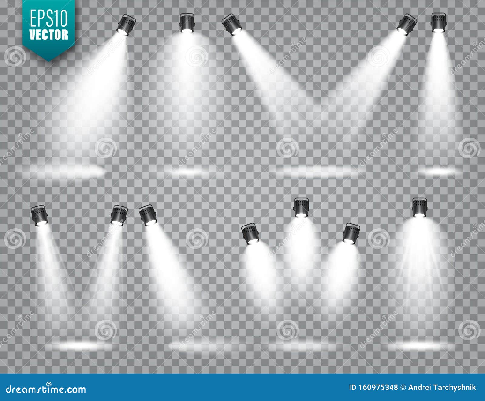 Vector Spotlight Set. Bright Light Beam. Transparent Realistic Effect ...