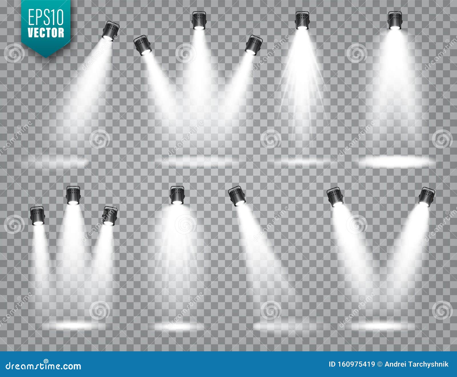 Vector Spotlight Set. Bright Light Beam. Transparent Realistic Effect ...