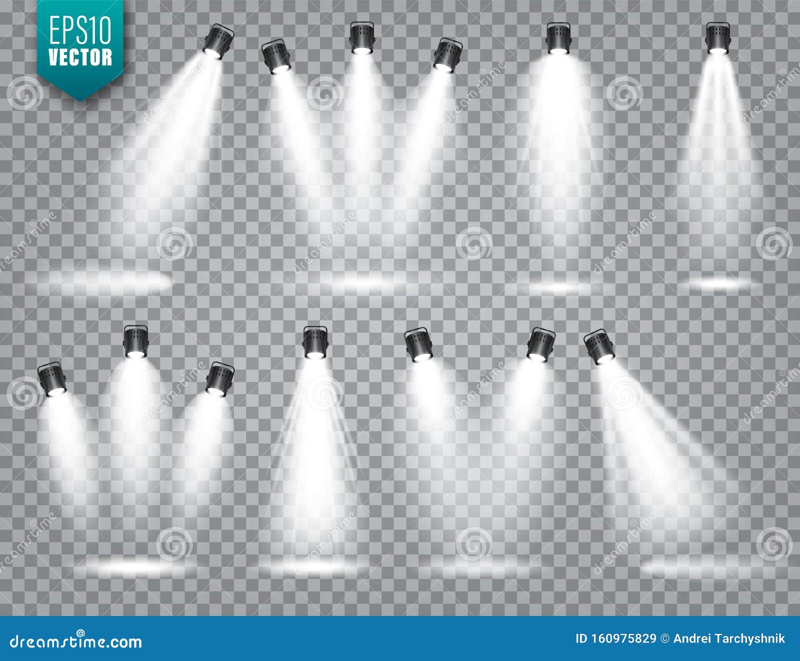 Vector Spotlight Set. Bright Light Beam. Transparent Realistic Effect ...