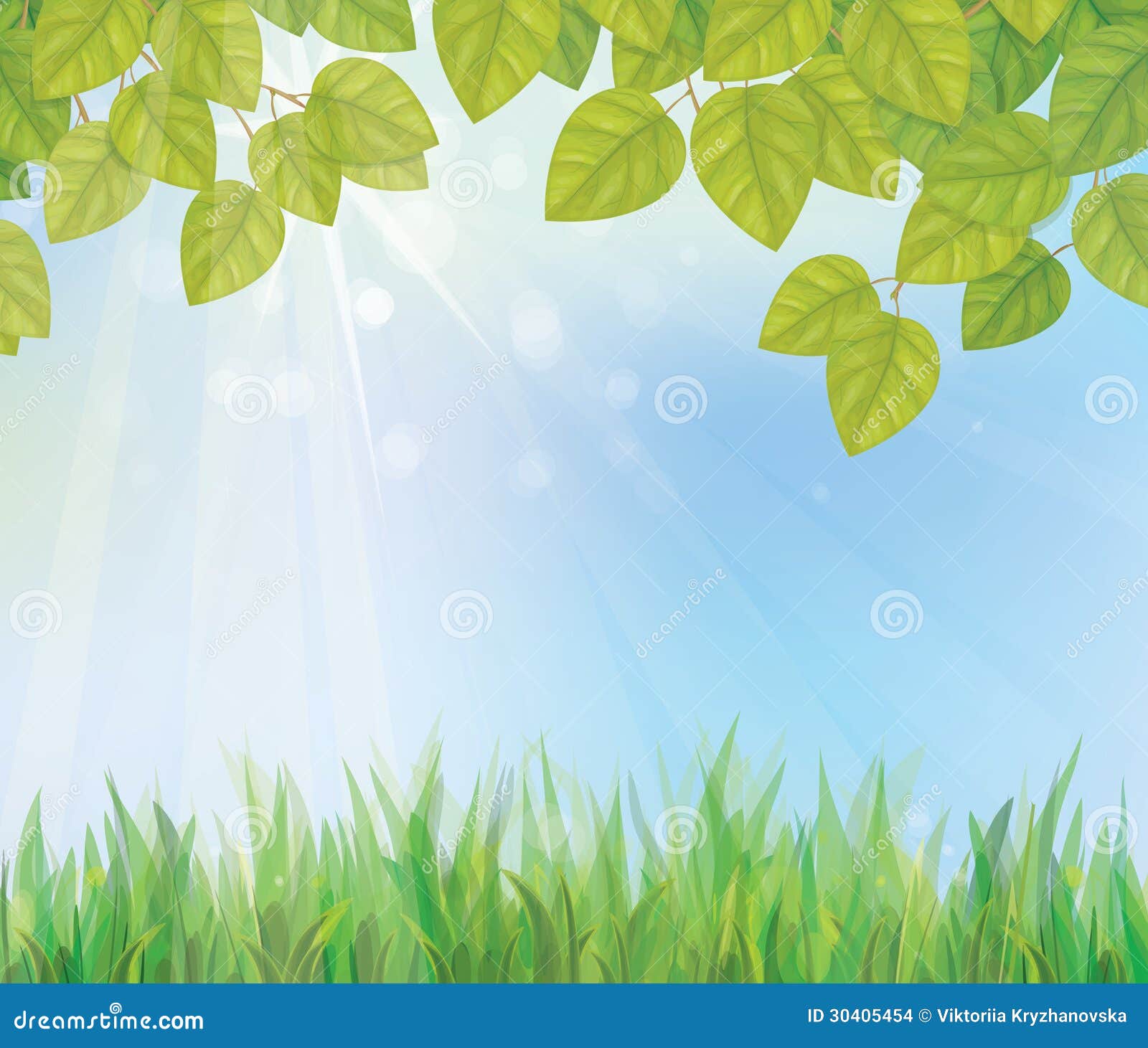 Vector of Spring Background with Grass and Leaves. Stock Vector ...
