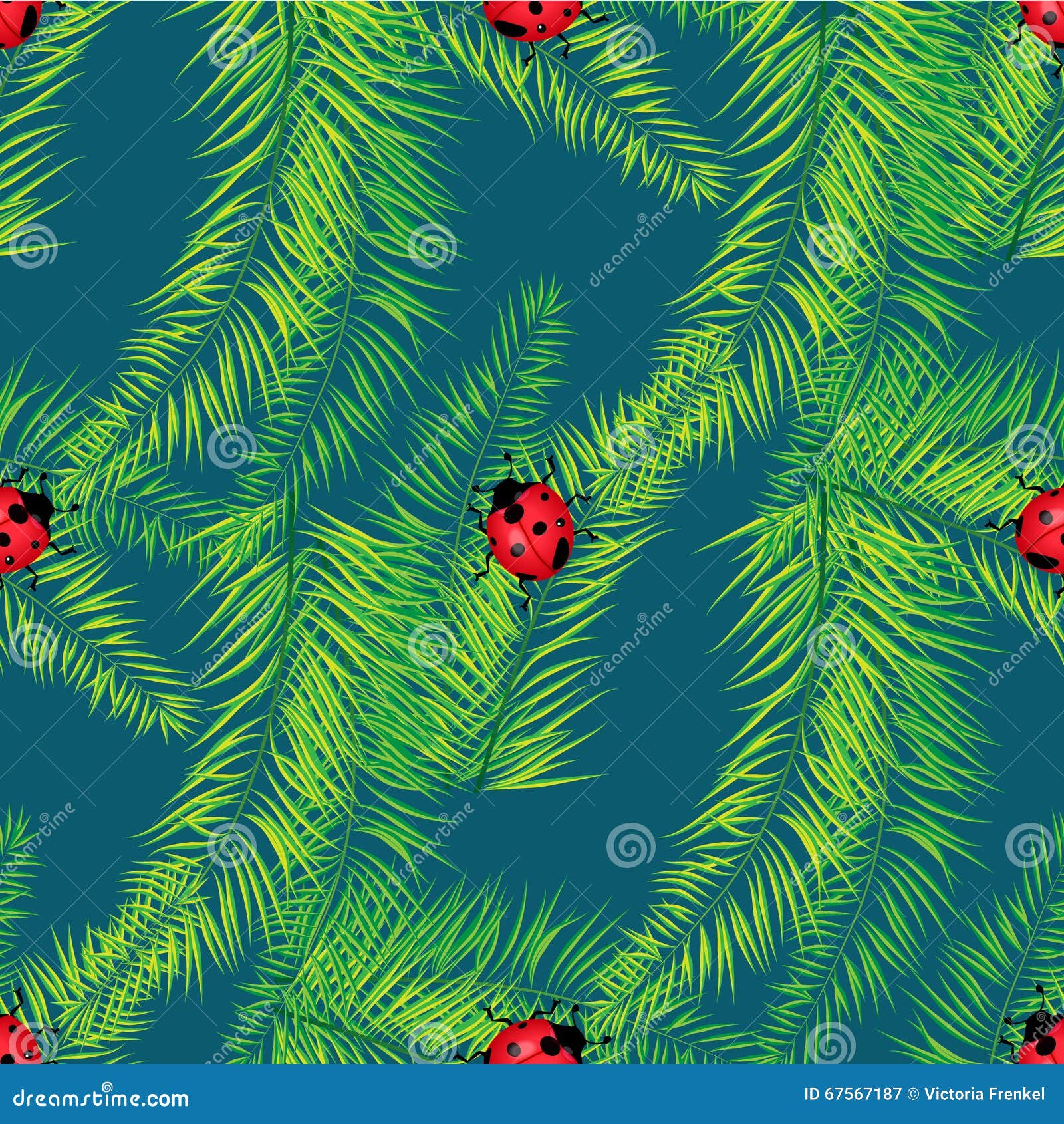 Vector Spring Background with Palm Leaves and Ladybugs Stock Vector ...