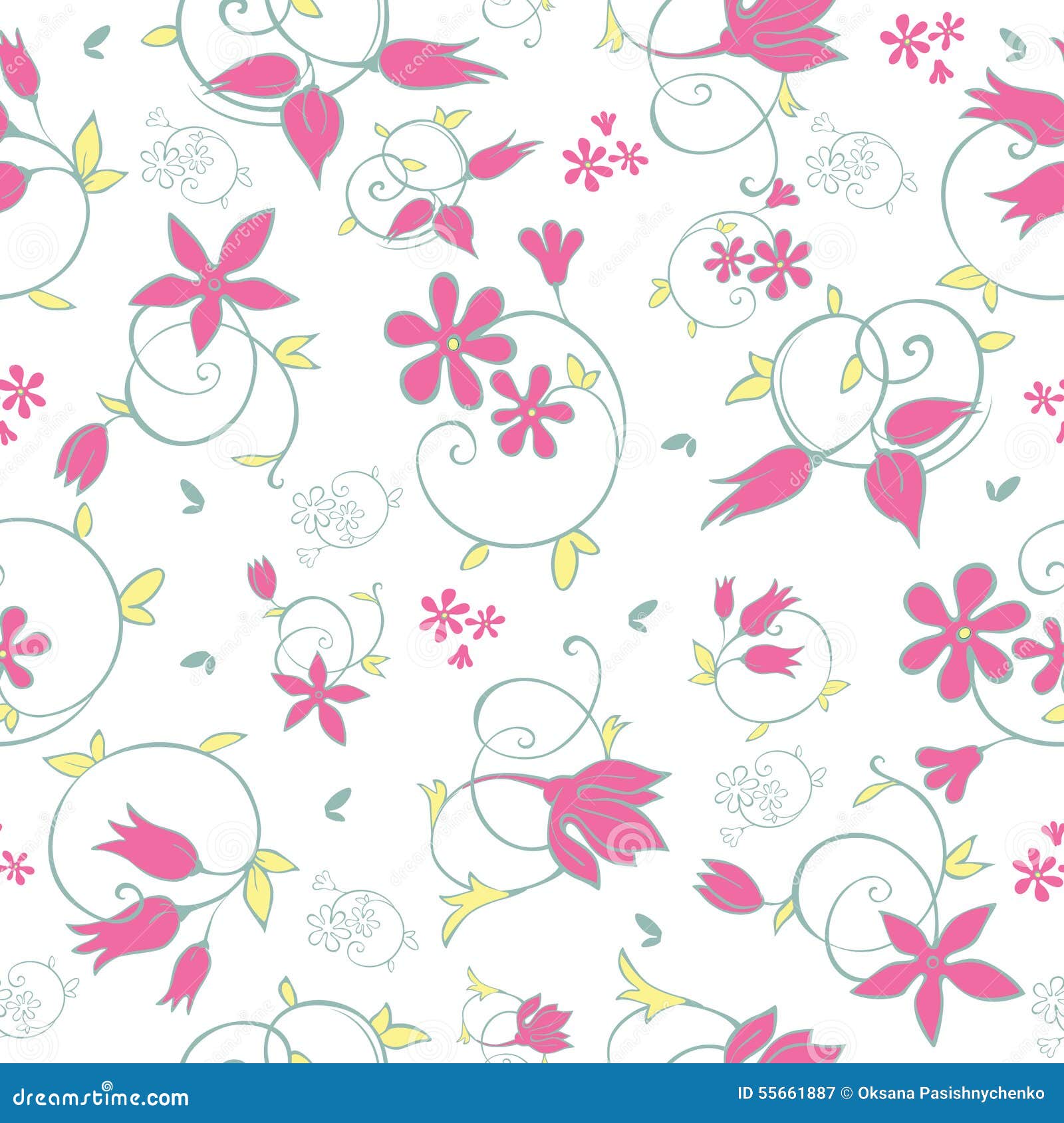 Vector Spring Flower Swirls Seamless Pattern Stock Vector ...