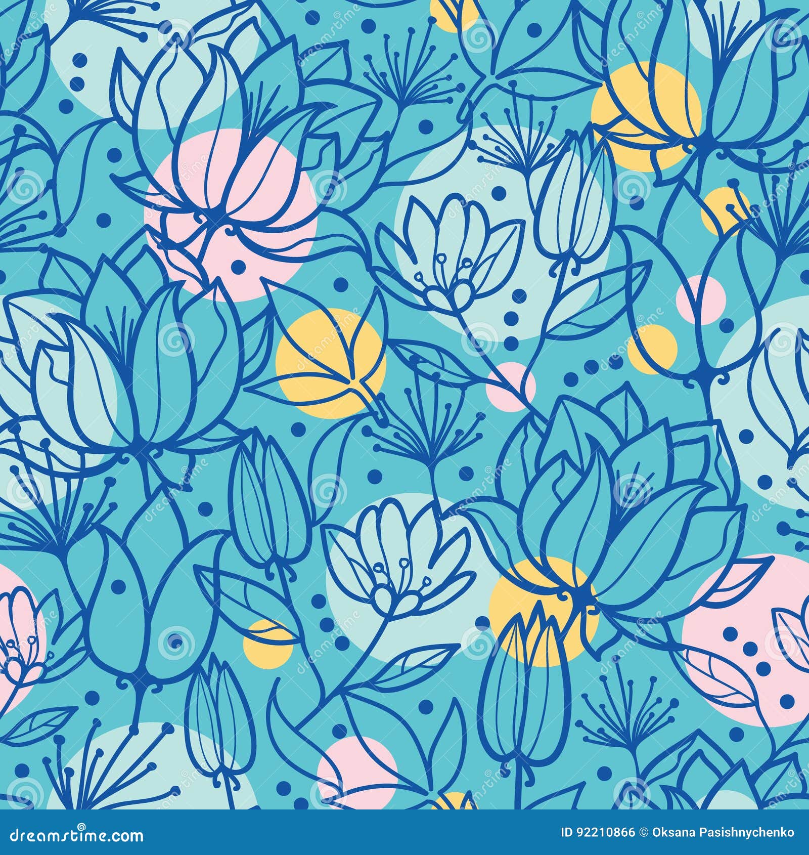 Vector Spring Flowers and Bubbles Seamless Repeat Pattern Bacgkround ...
