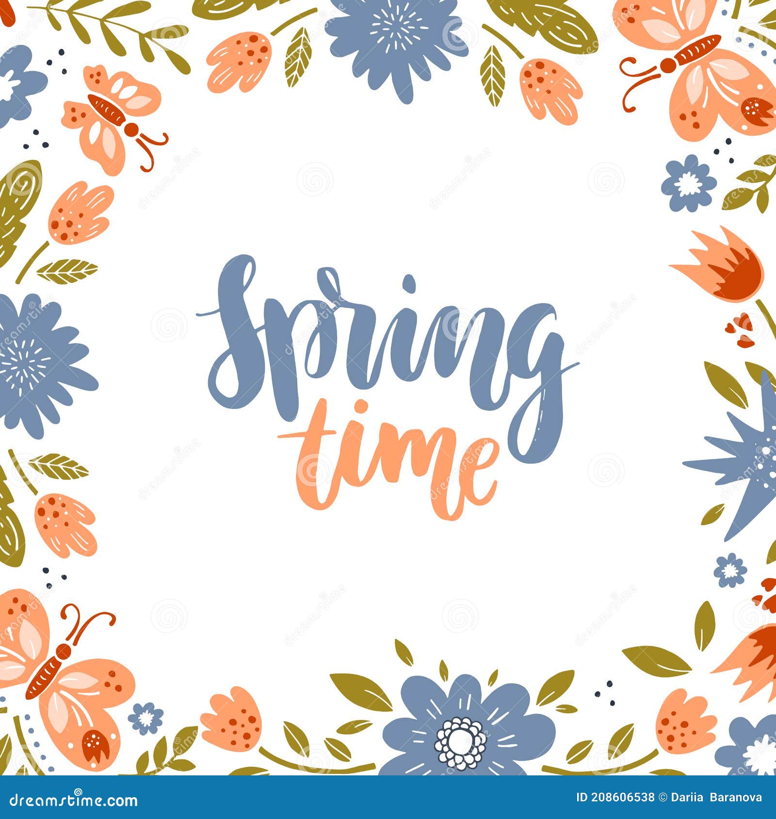 Spring Handwritten Calligraphy and Floral Wreath Frame Stock Vector ...