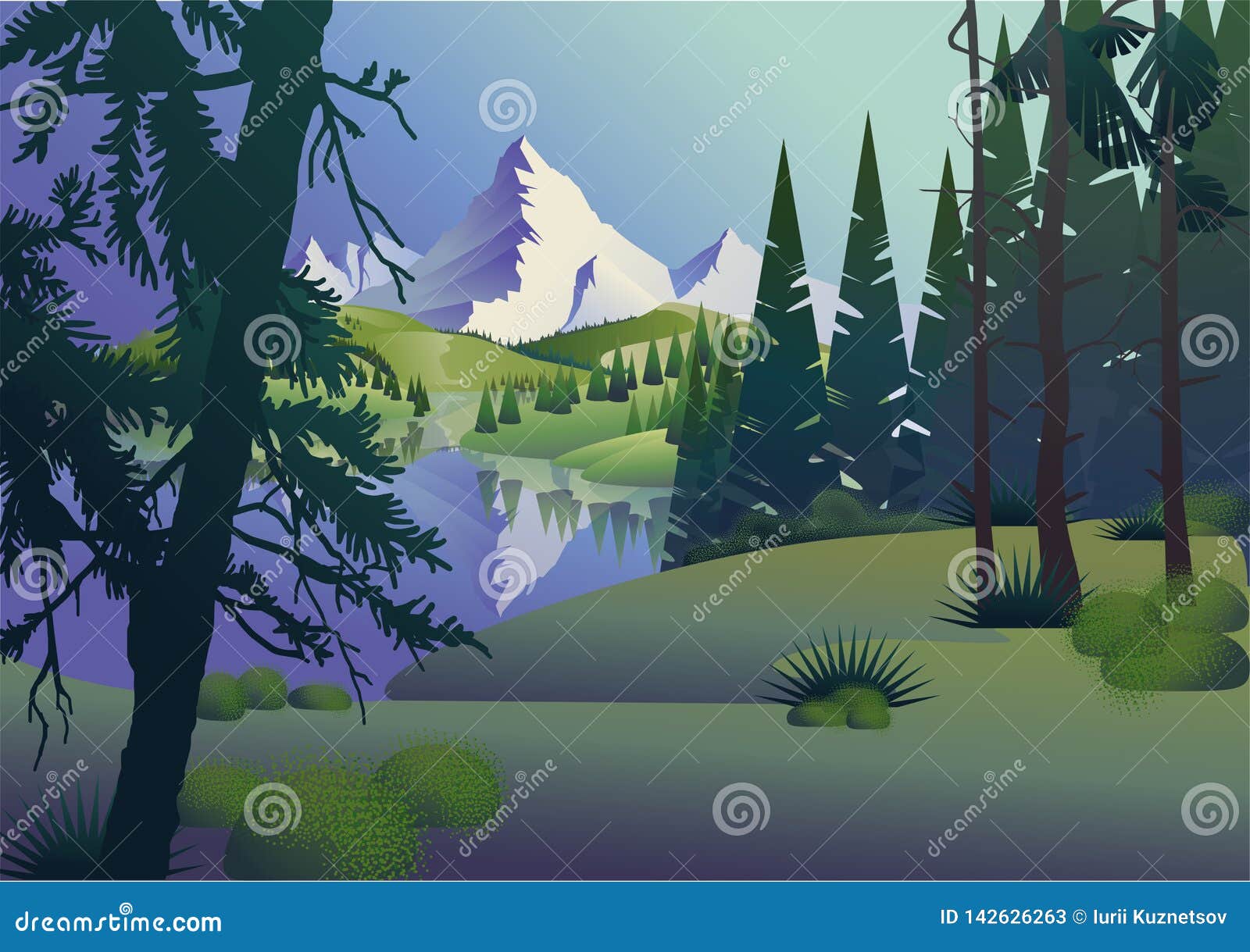 Mountain spring landscape stock vector. Illustration of design - 142626263