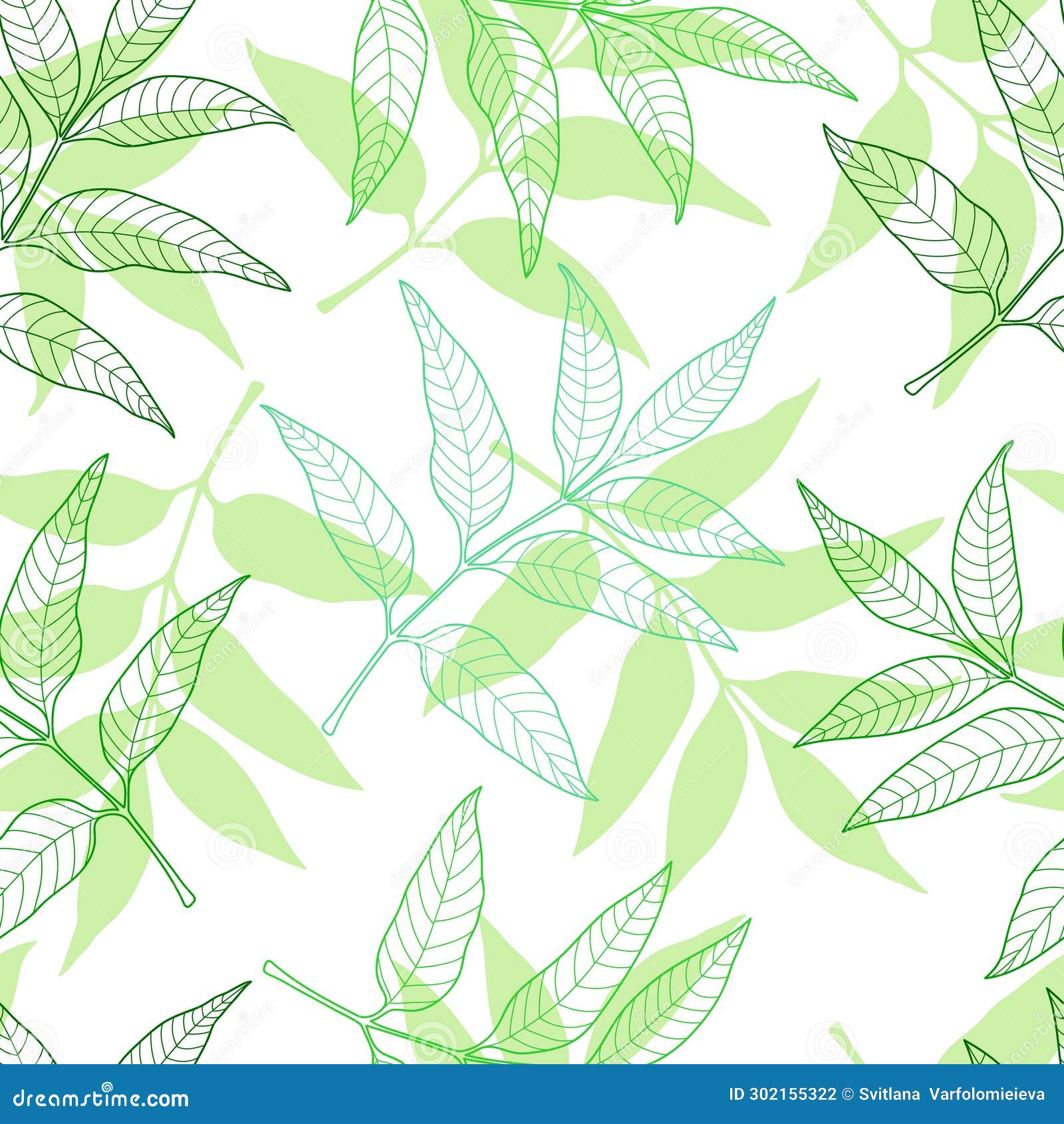 Vector Spring Seamless Pattern with Green Leaf Outlines, Silhouettes ...