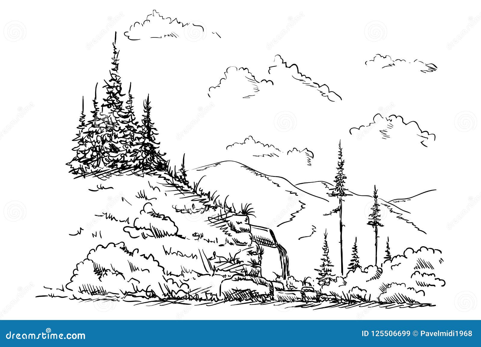 Spring, well at moutain stock vector. Illustration of graphic - 125506699