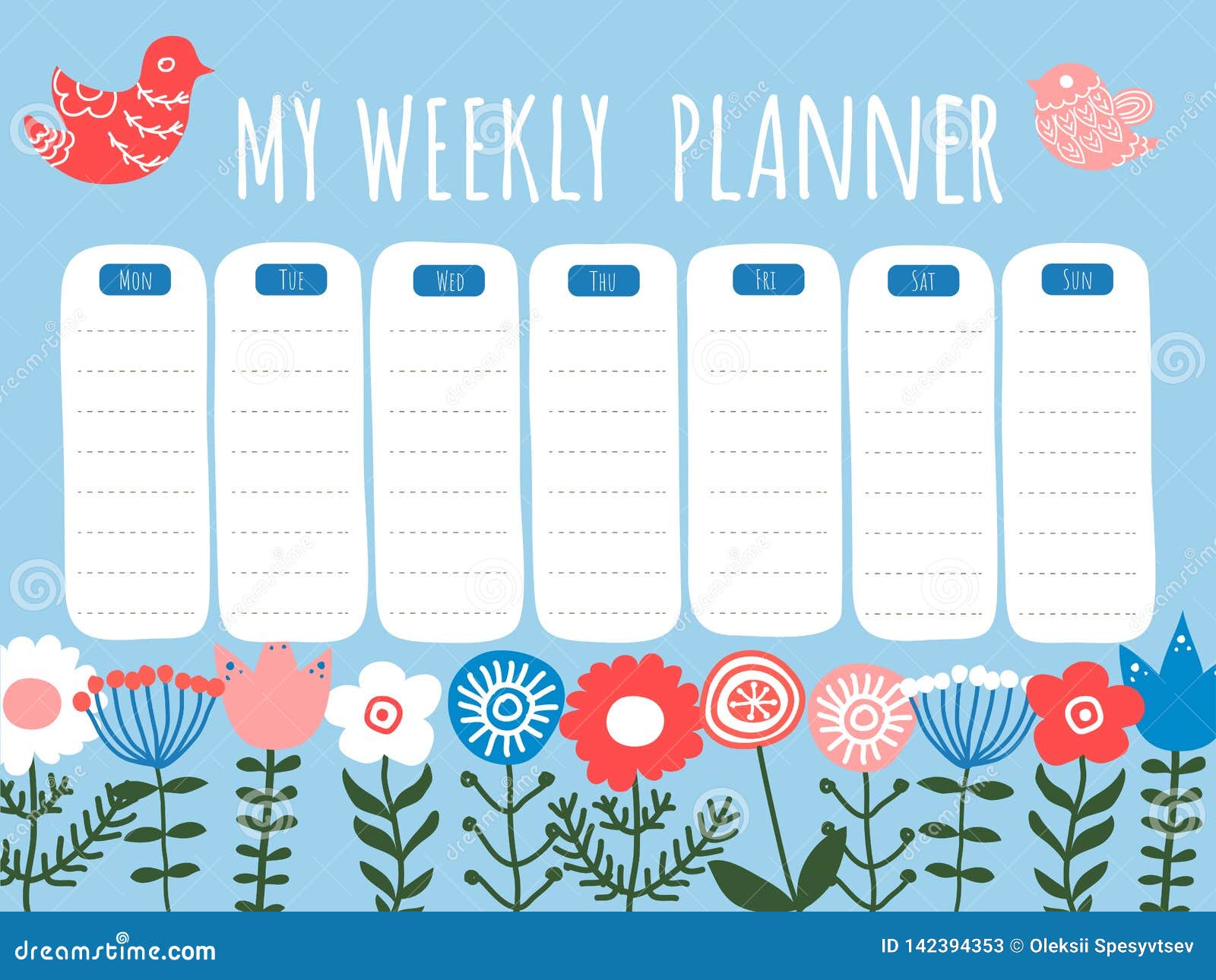 Vector Springtime Ethnic Floral Hand Drawn Weekly Planner Template ...