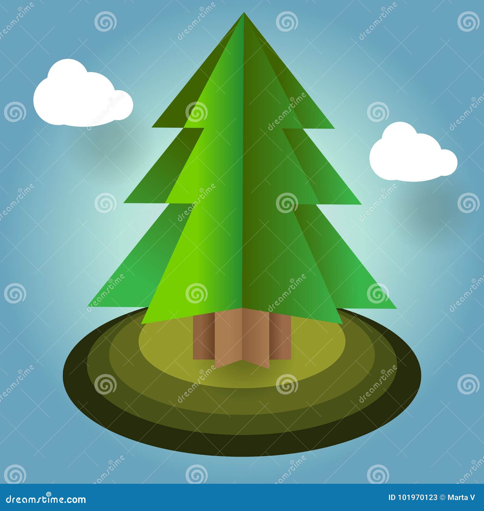 Vector Spruce from Paper with White Clouds Stock Vector - Illustration ...