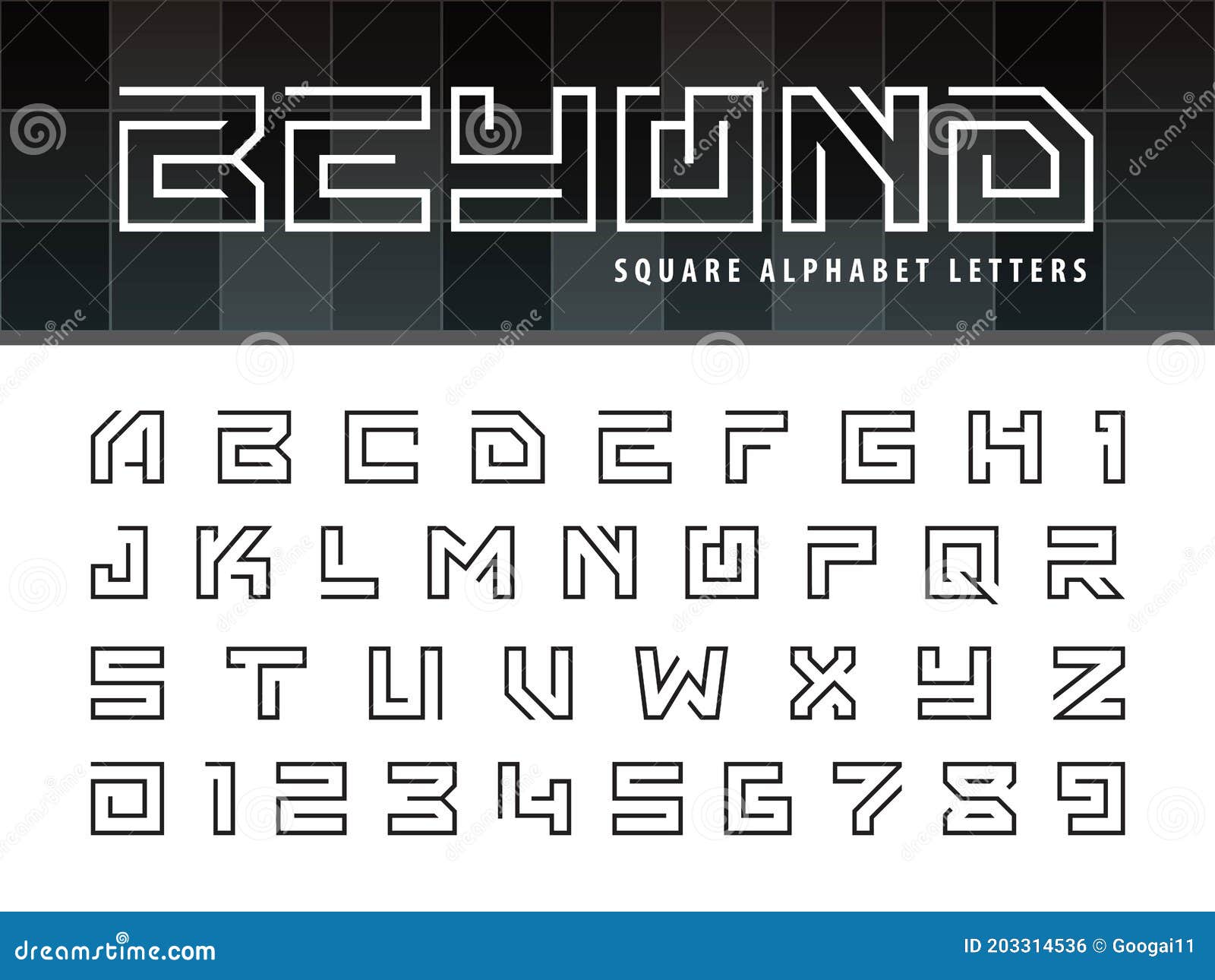 Vector of Square Alphabet Letters and Numbers, One Linear Stylized ...