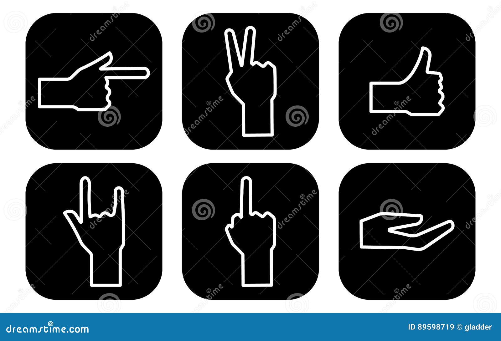 Vector Square Black and White Icons Gestures with Hands, Symbols for ...