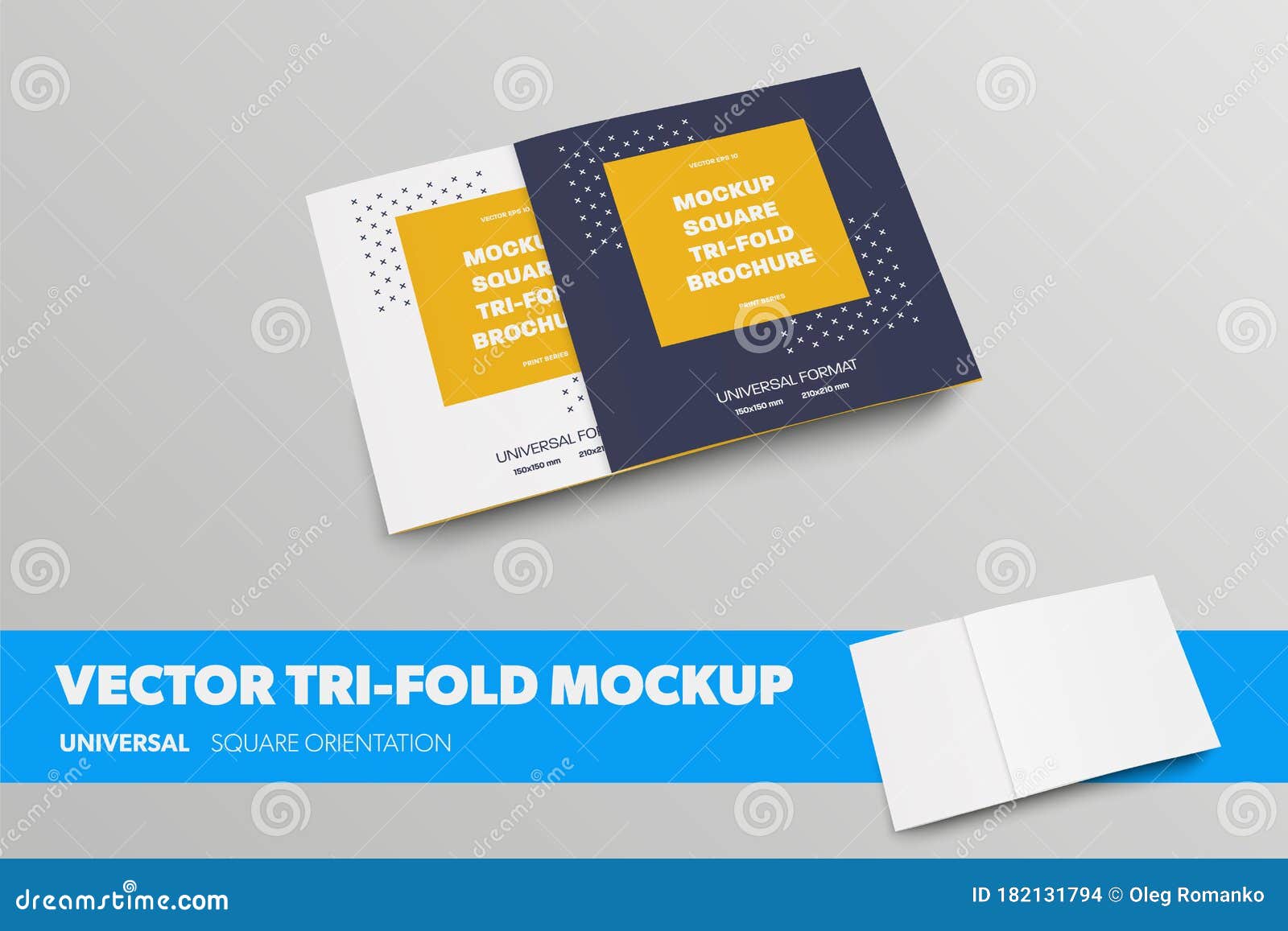 Vector Square Booklet Template, Front and Back View, Closed Tri-fold ...