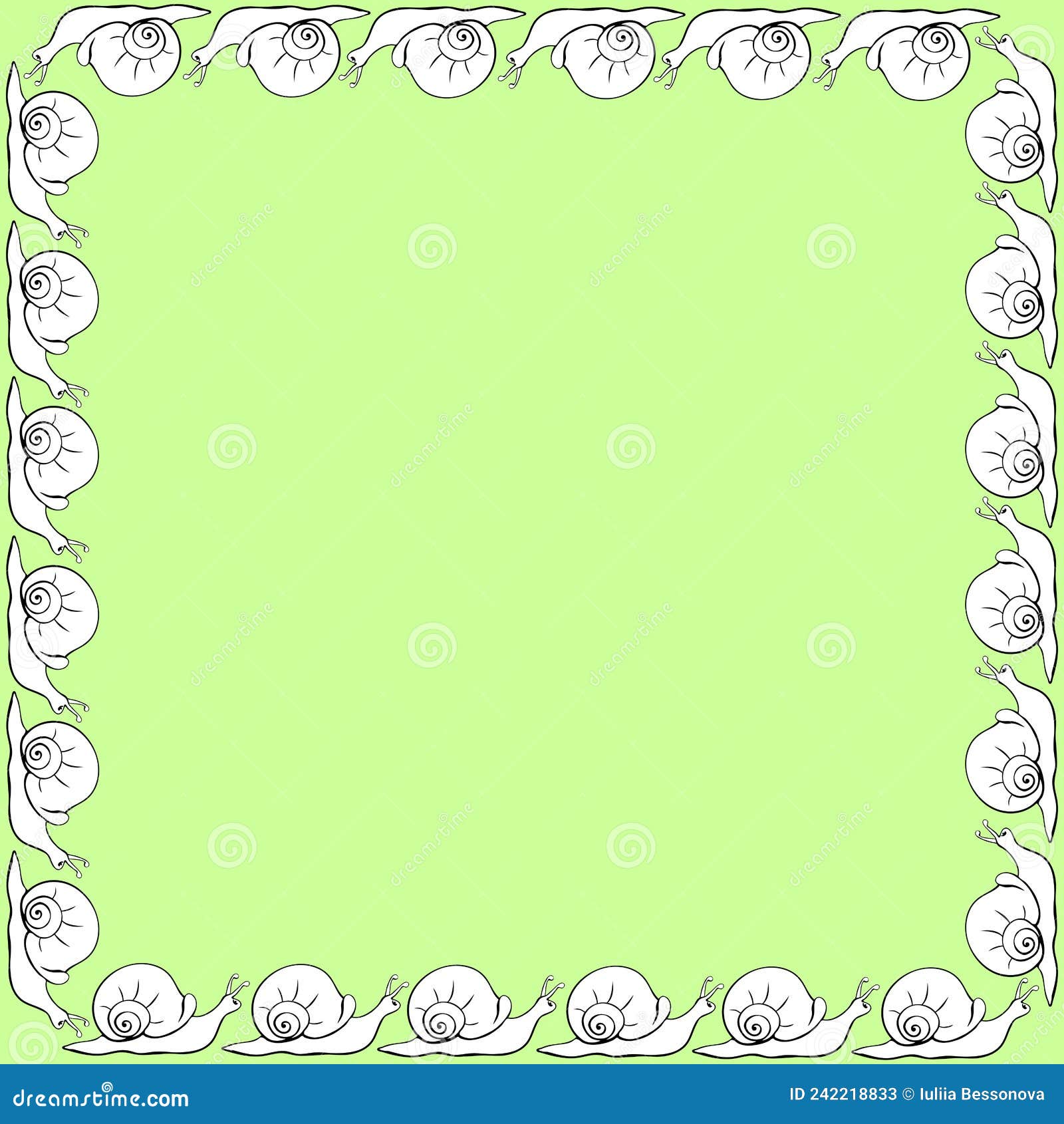 Vector Square Border, Frame of Outline Cute Snails. Simple Background ...