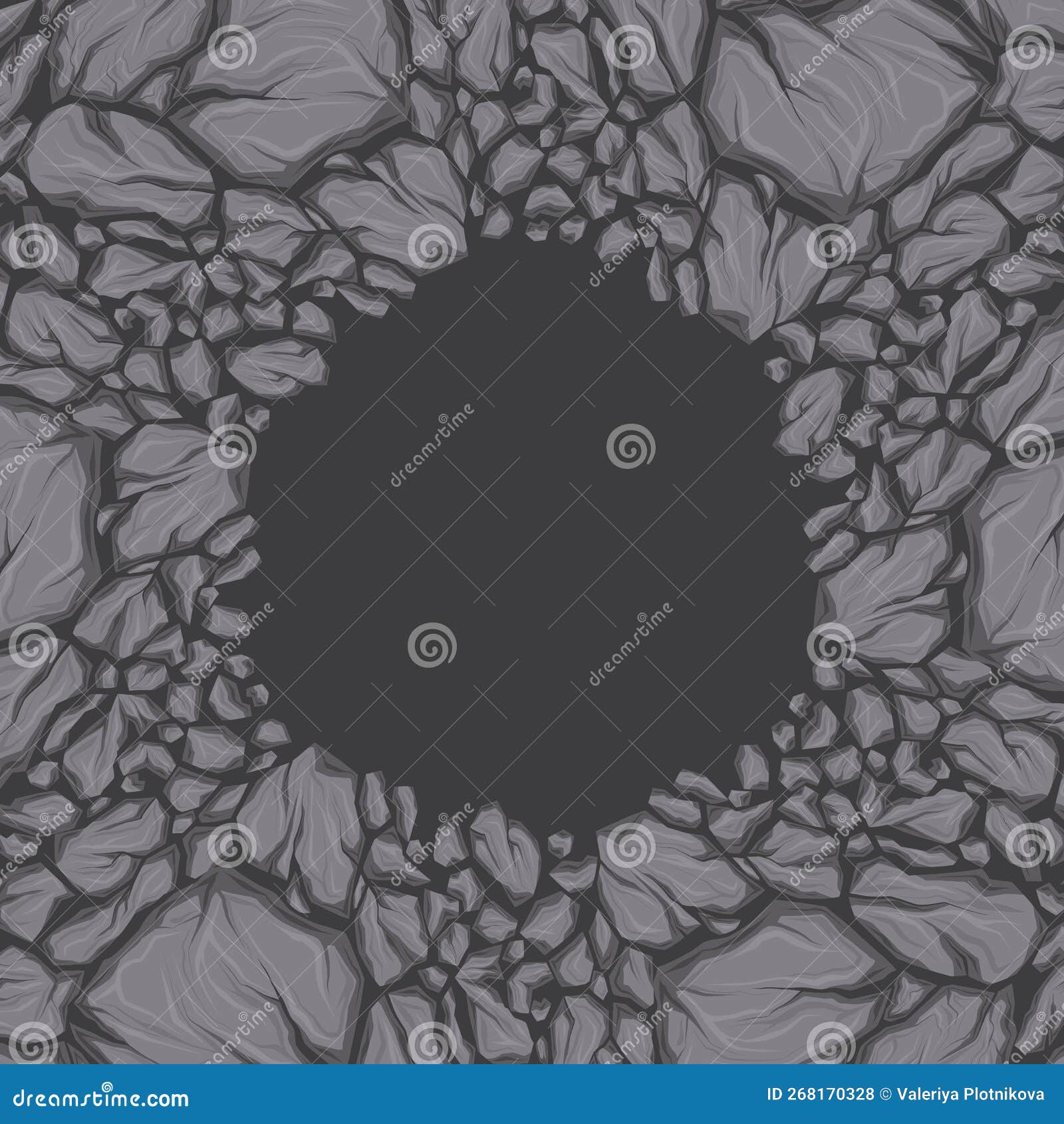 Vector Square Card with Round Frame of Broken Stones and Copy Space ...