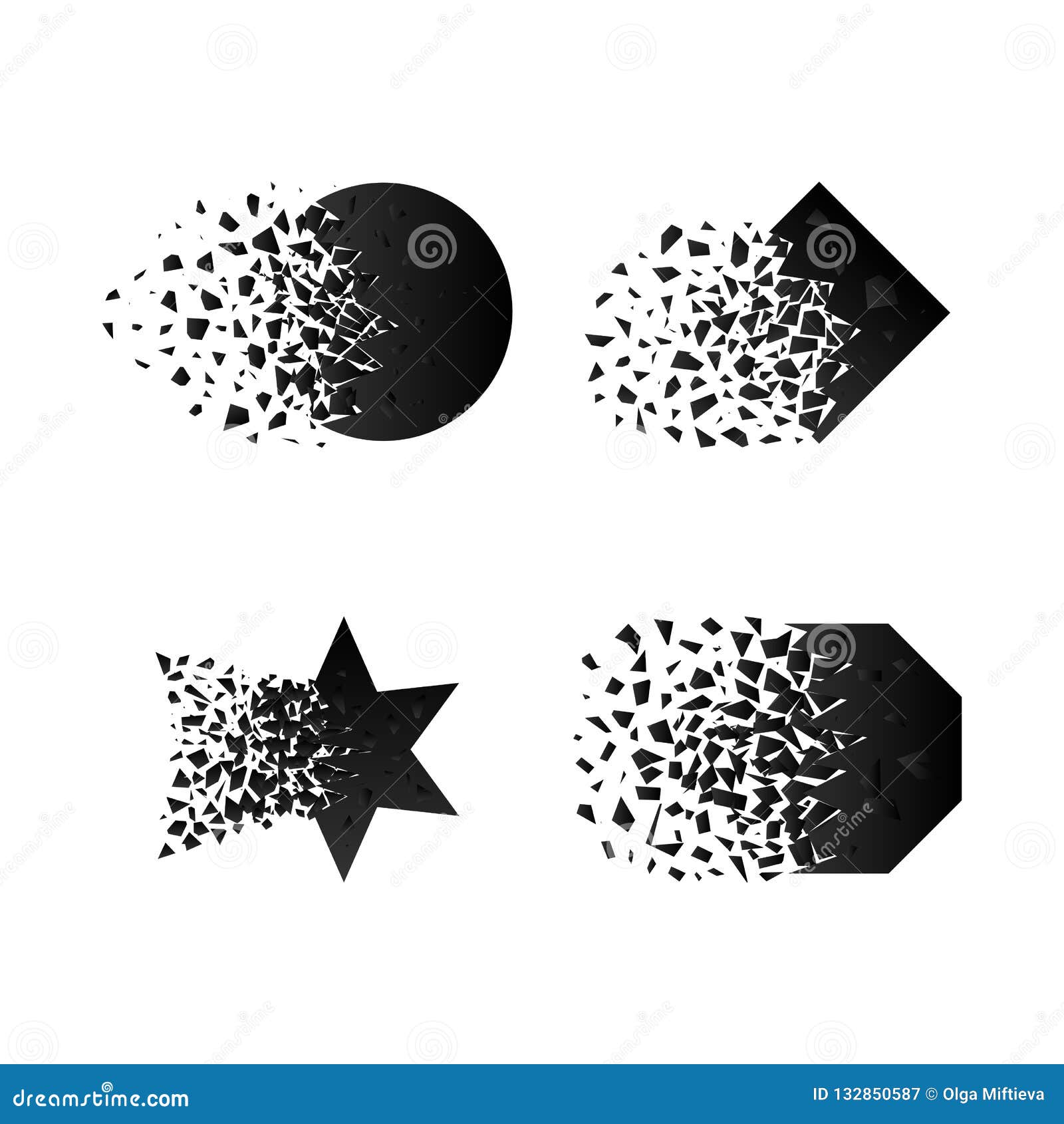 Vector Square, Circle, Star and Polygon Destruction Shapes with Debris ...