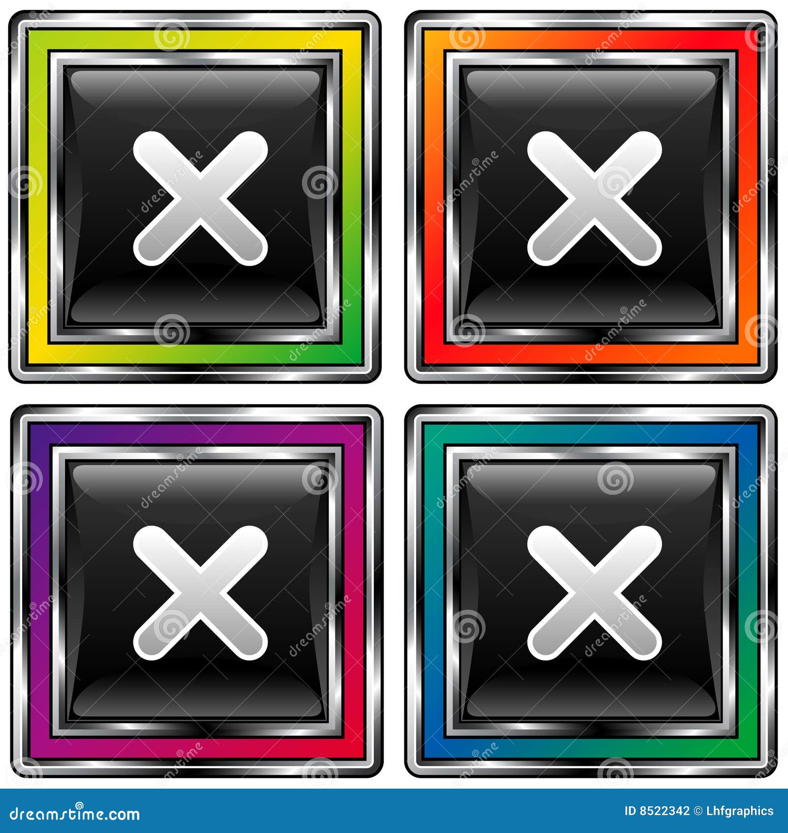 Vector Square Close or X Icons Stock Vector - Illustration of internet ...