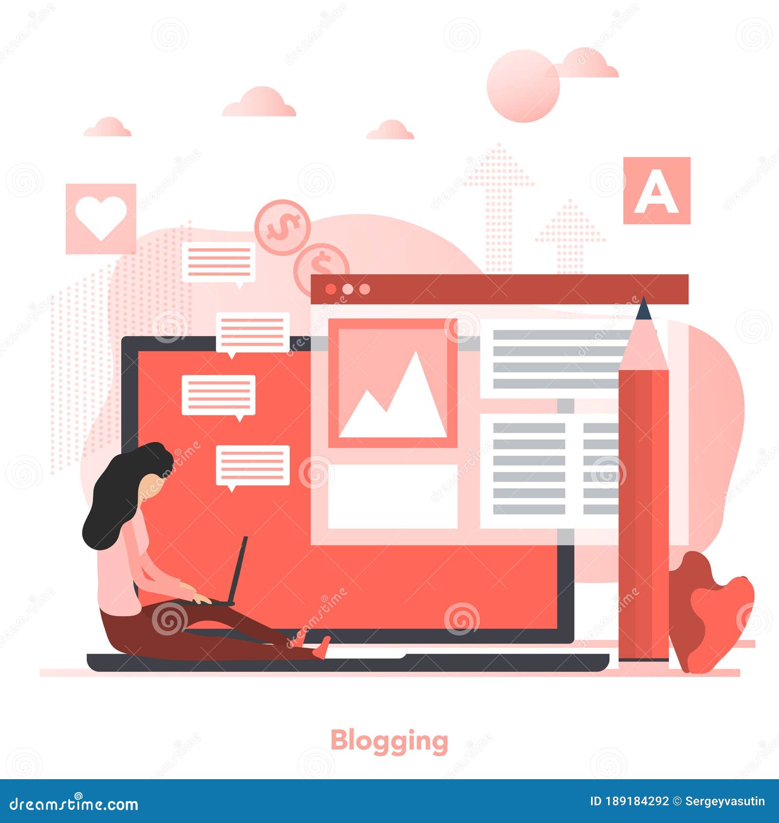 Vector Square Concept of Blogging Flat Illustration Stock Vector ...