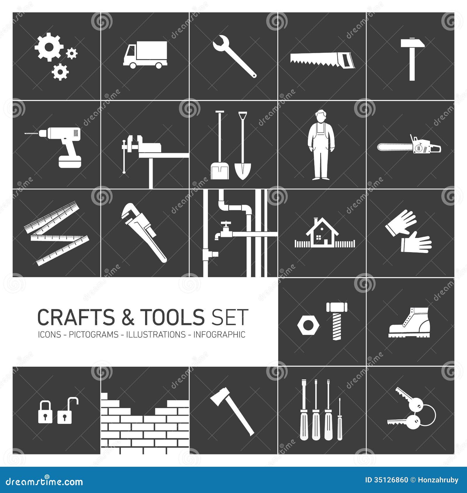 Vector Square Crafts and Tools Icon Set Stock Illustration ...