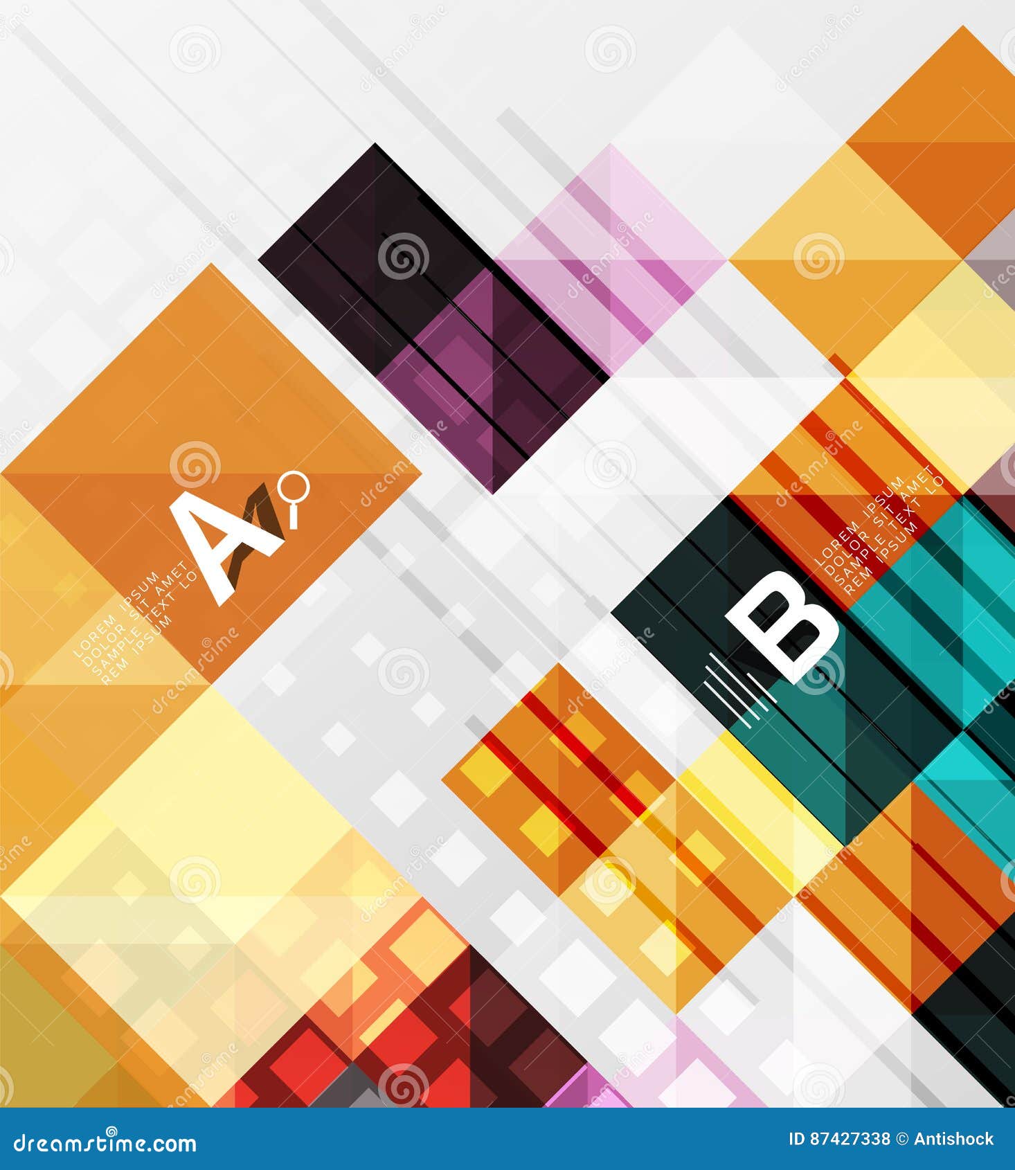 Vector Square Elements on Gray Abstract Background with Infographics ...