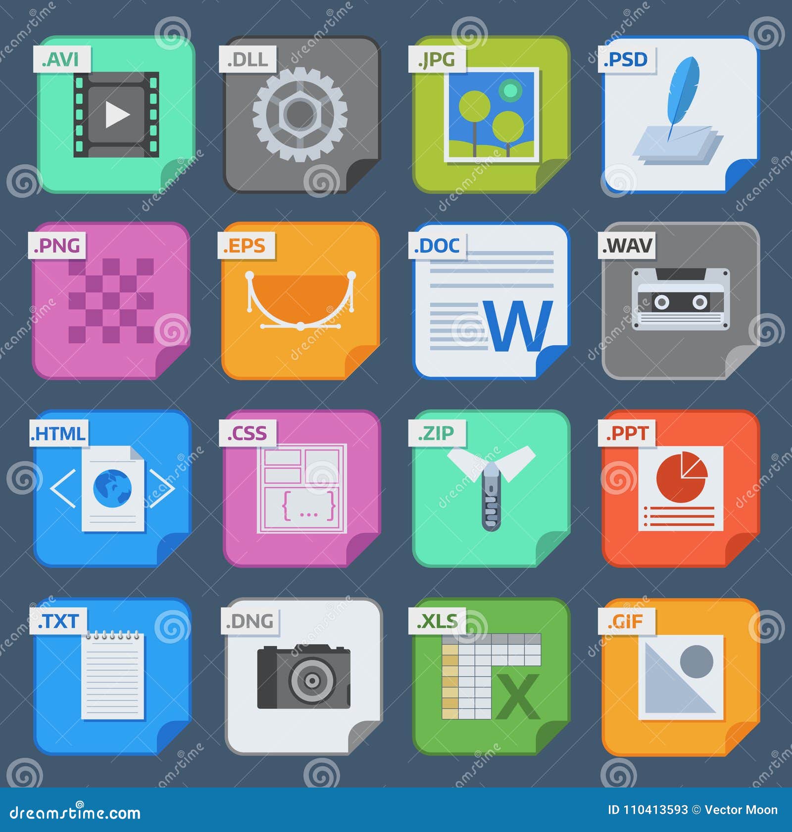 Vector Square File Types And Formats Labels Icons Set. File Type Format ... Vector Square File Types And Formats Labels Icons Set. File Type Format ...