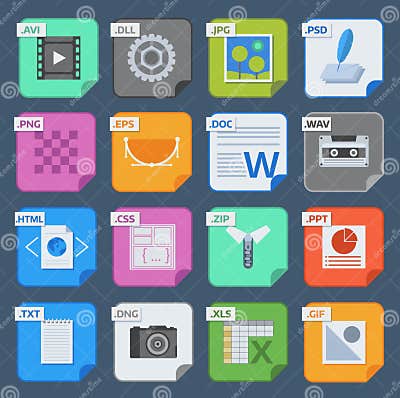 Vector Square File Types and Formats Labels Icons Set. File Type Format ...