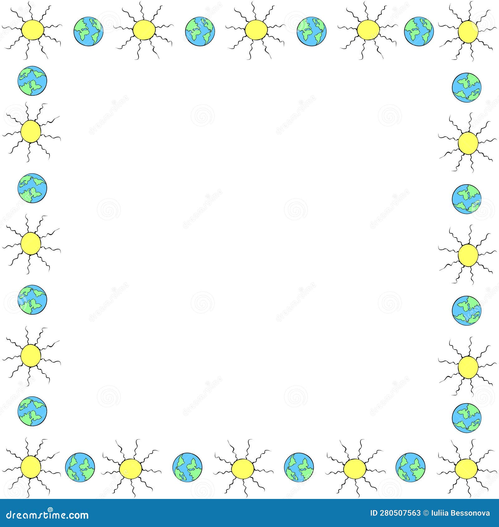 Vector Square Frame, Border from the Earth and the Sun in Doodle Flat ...