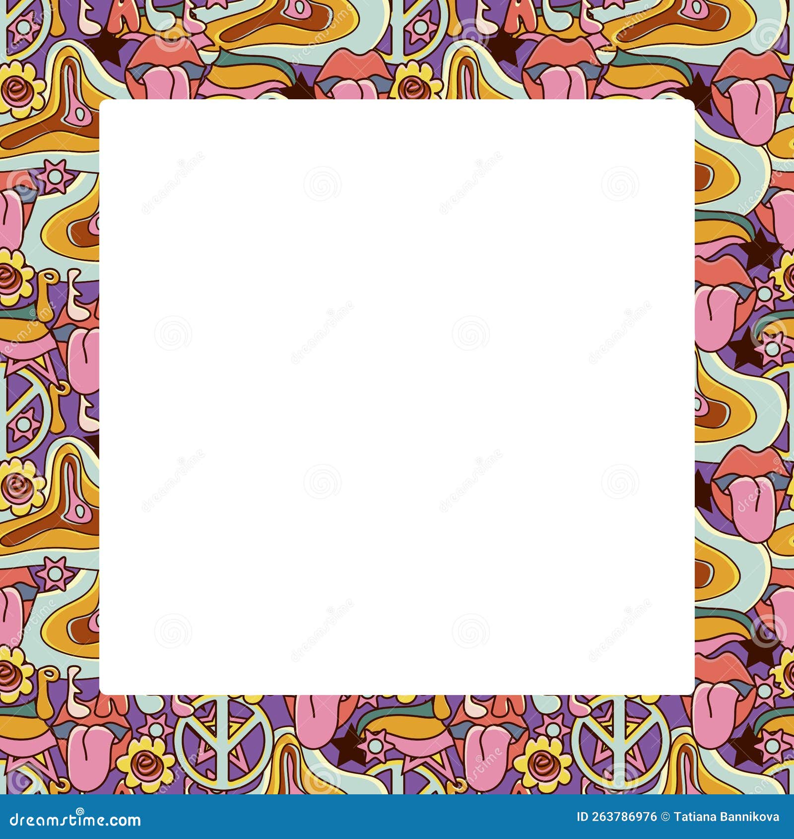 Vector Square Frame. Groovy Retro Background in 70s Style Stock Vector ...