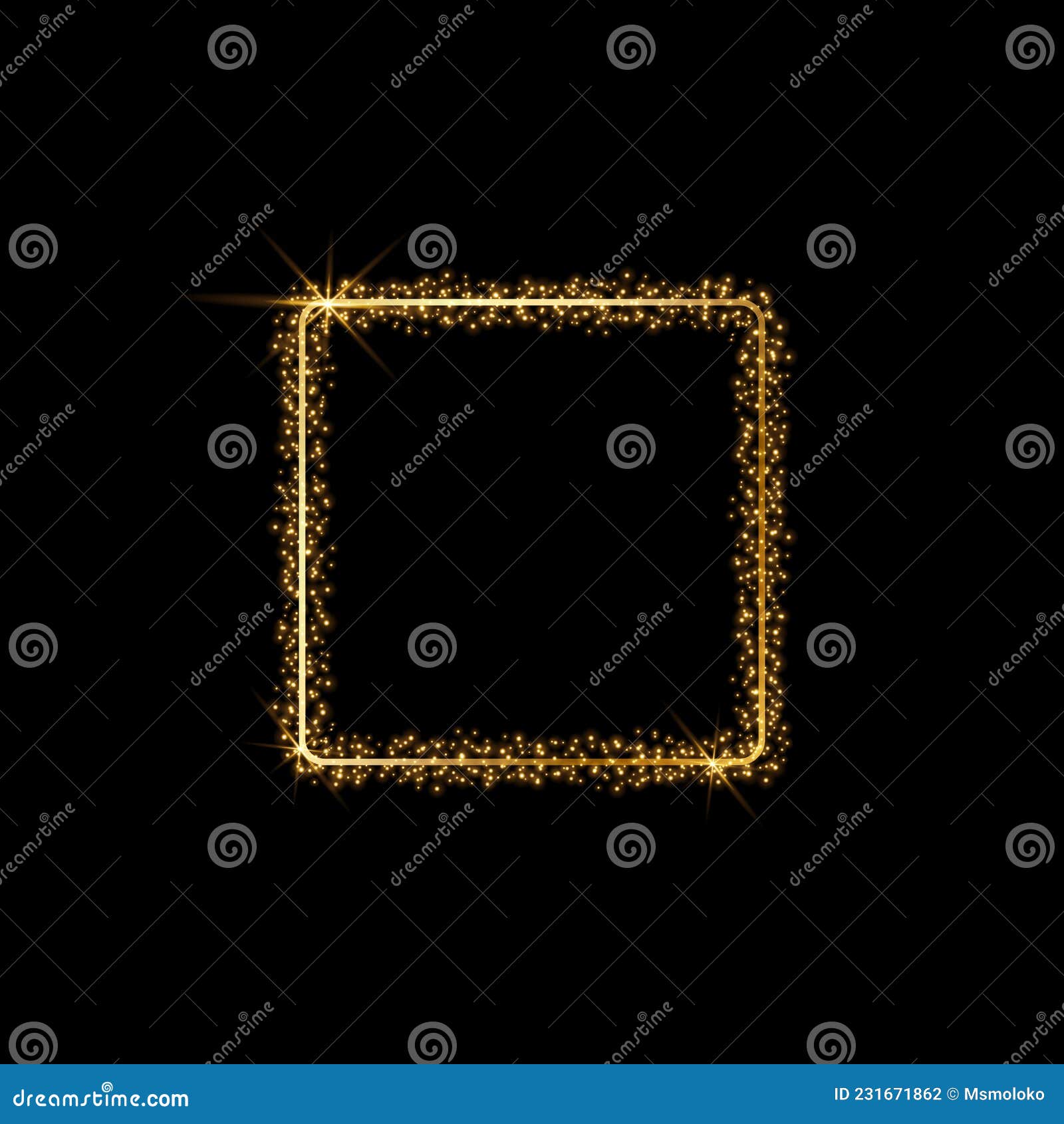 Vector Square Gold Frame with Glitter and Flares. Stock Vector ...