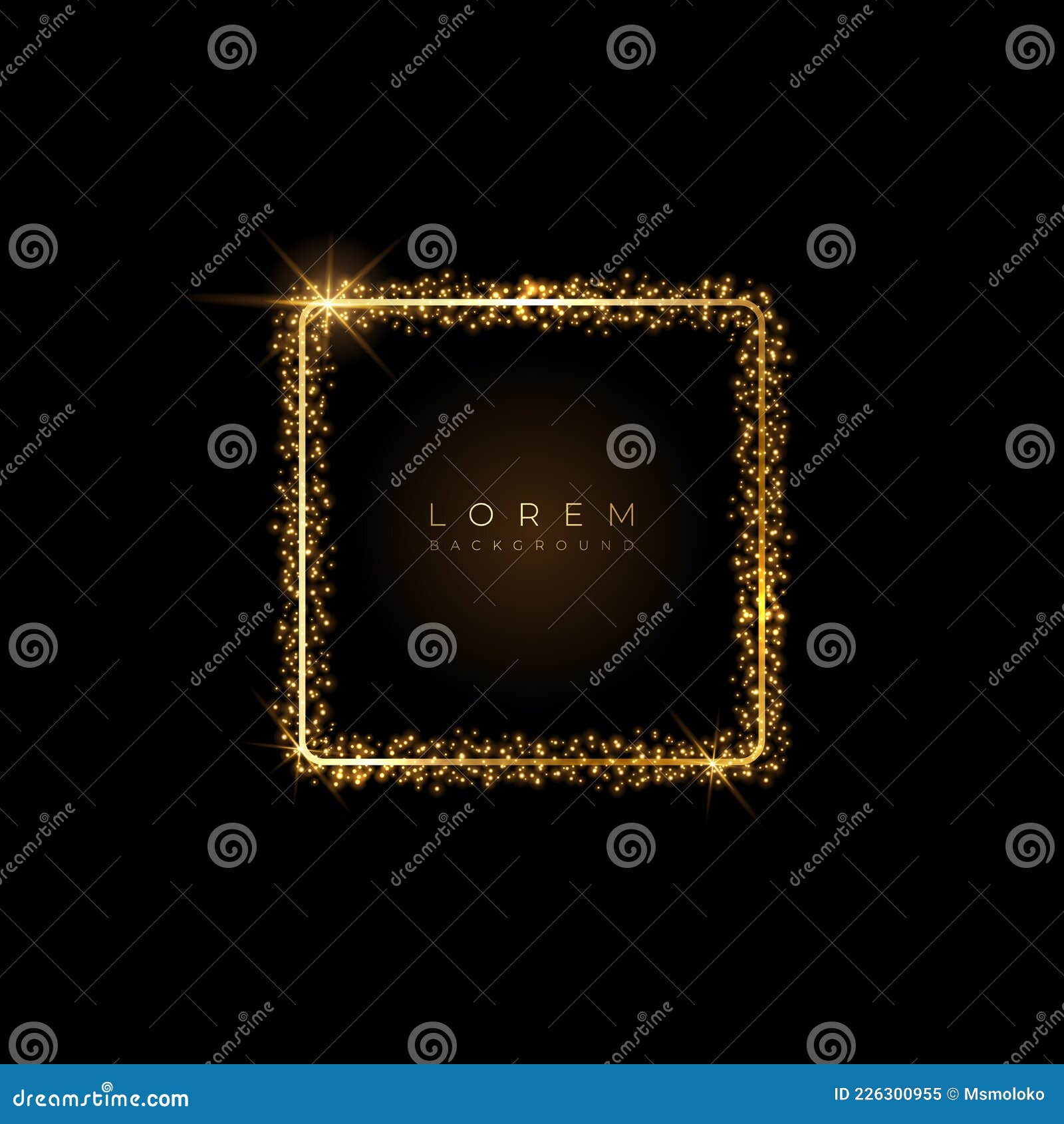 Vector Square Gold Frame with Glitter and Flares. Stock Vector ...
