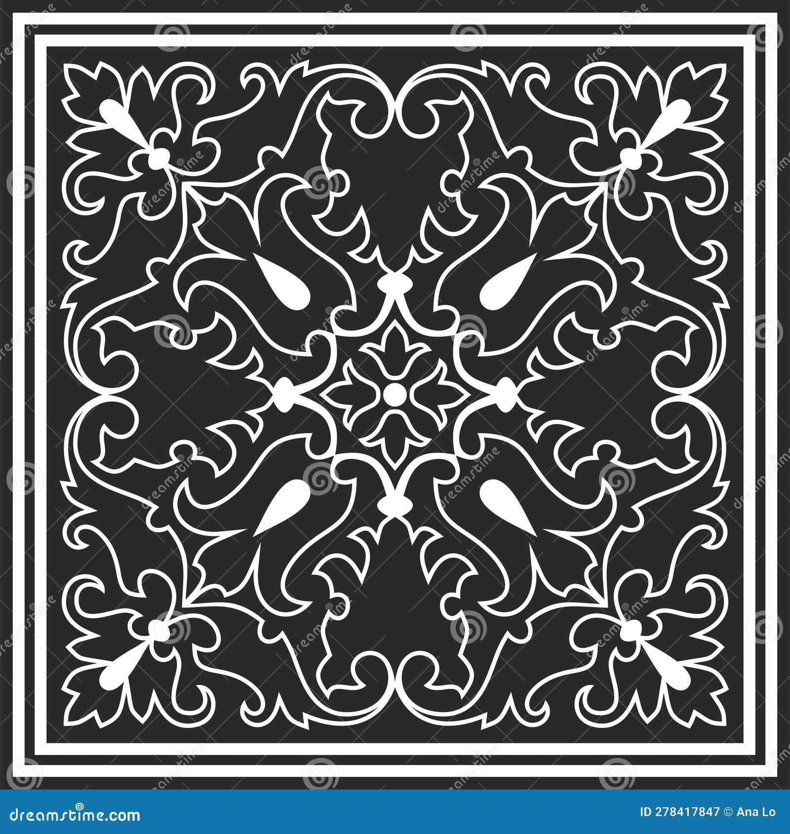 Vector Square Monochrome Black Ornament of Ancient Rome. Stock Vector ...