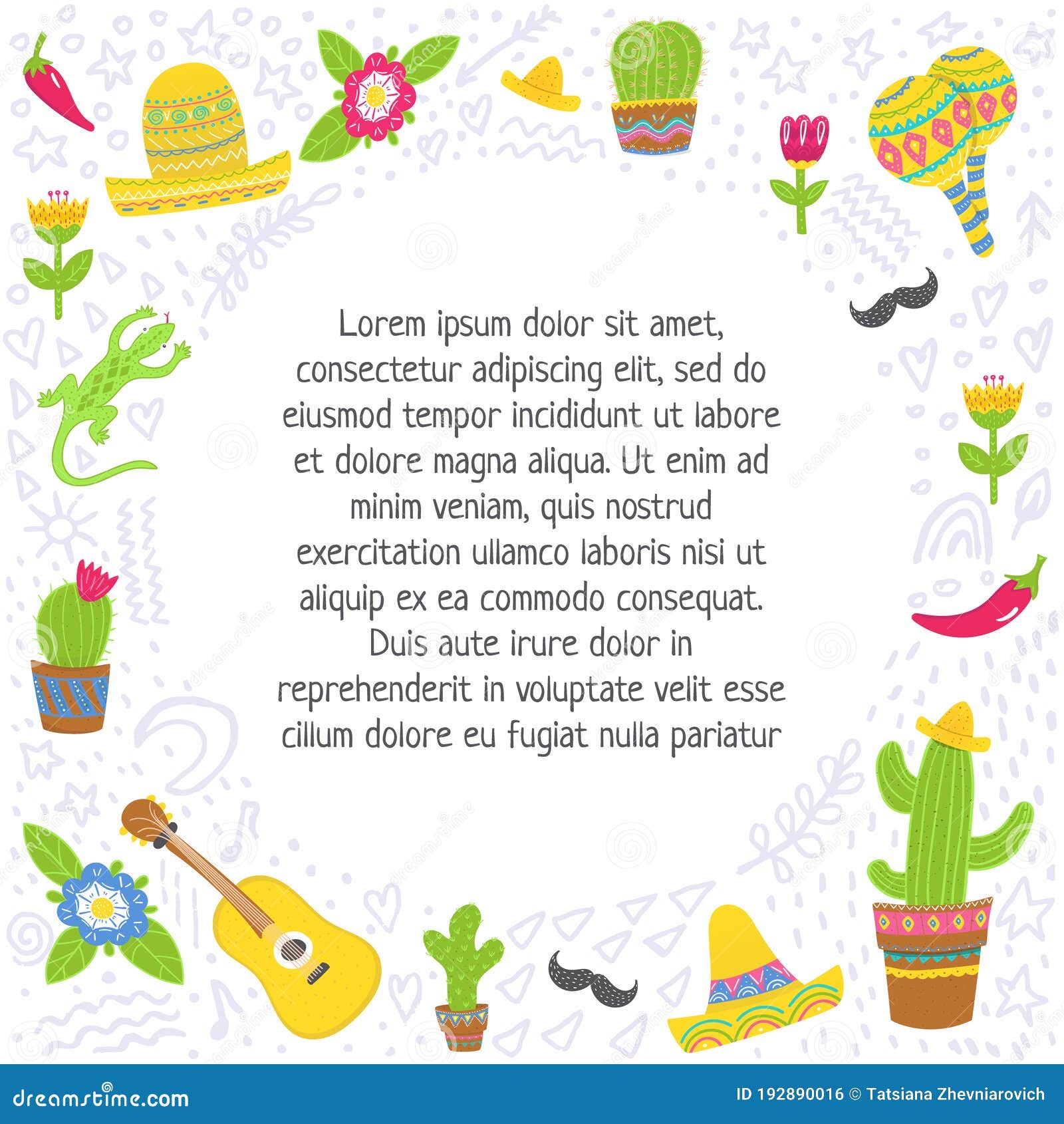 Vector Square Template in Mexican Style. Frame with Colorful Flat ...