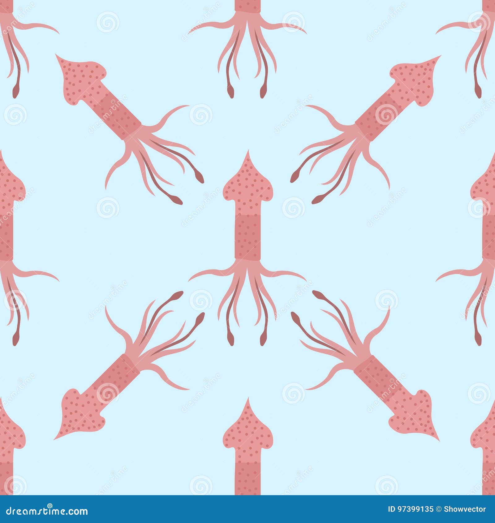Vector Squid Cartoon Illustration Seamless Pattern Background ...