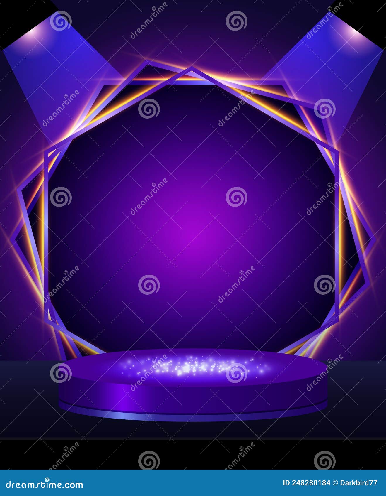 Vector Stage Purple Shining Polygon Background with Geometric Blue ...