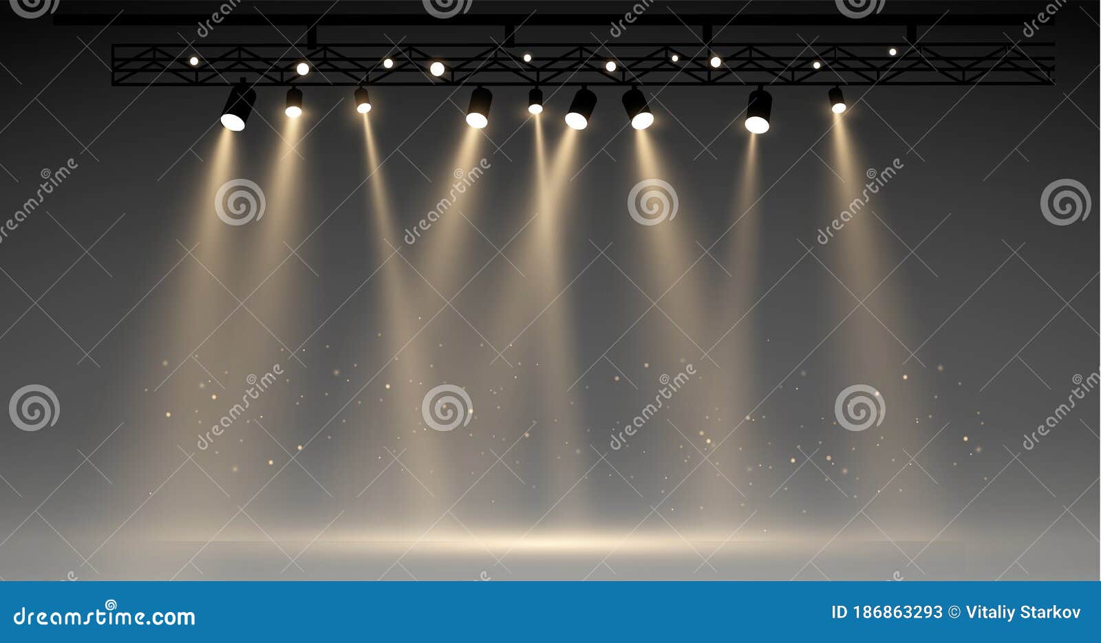 Vector Stage with Set of Yellow Spotlights. Grey Stage Lights ...