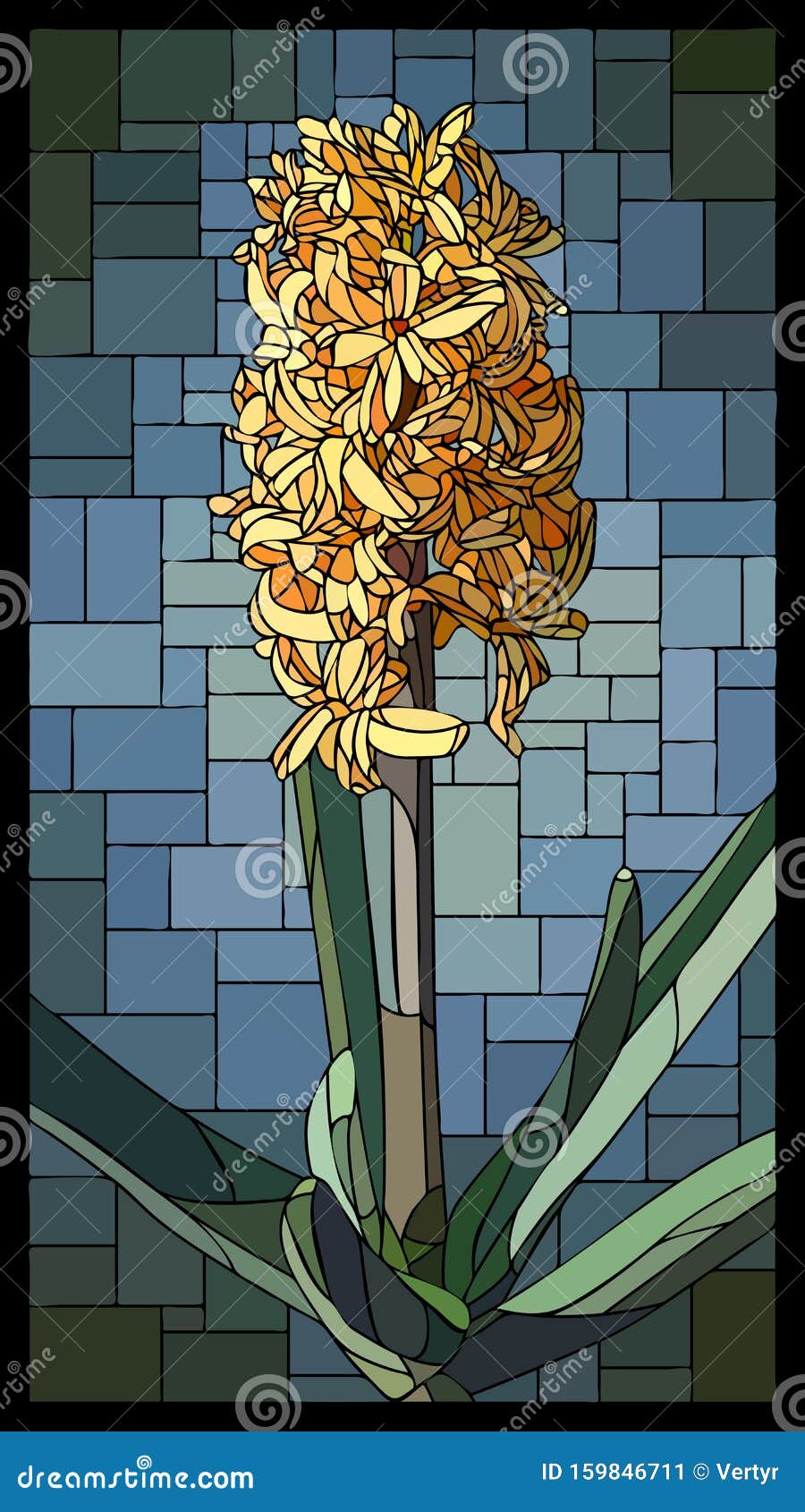 Vector Stained Glass Window with Blooming Hyacinth. Stock Vector ...