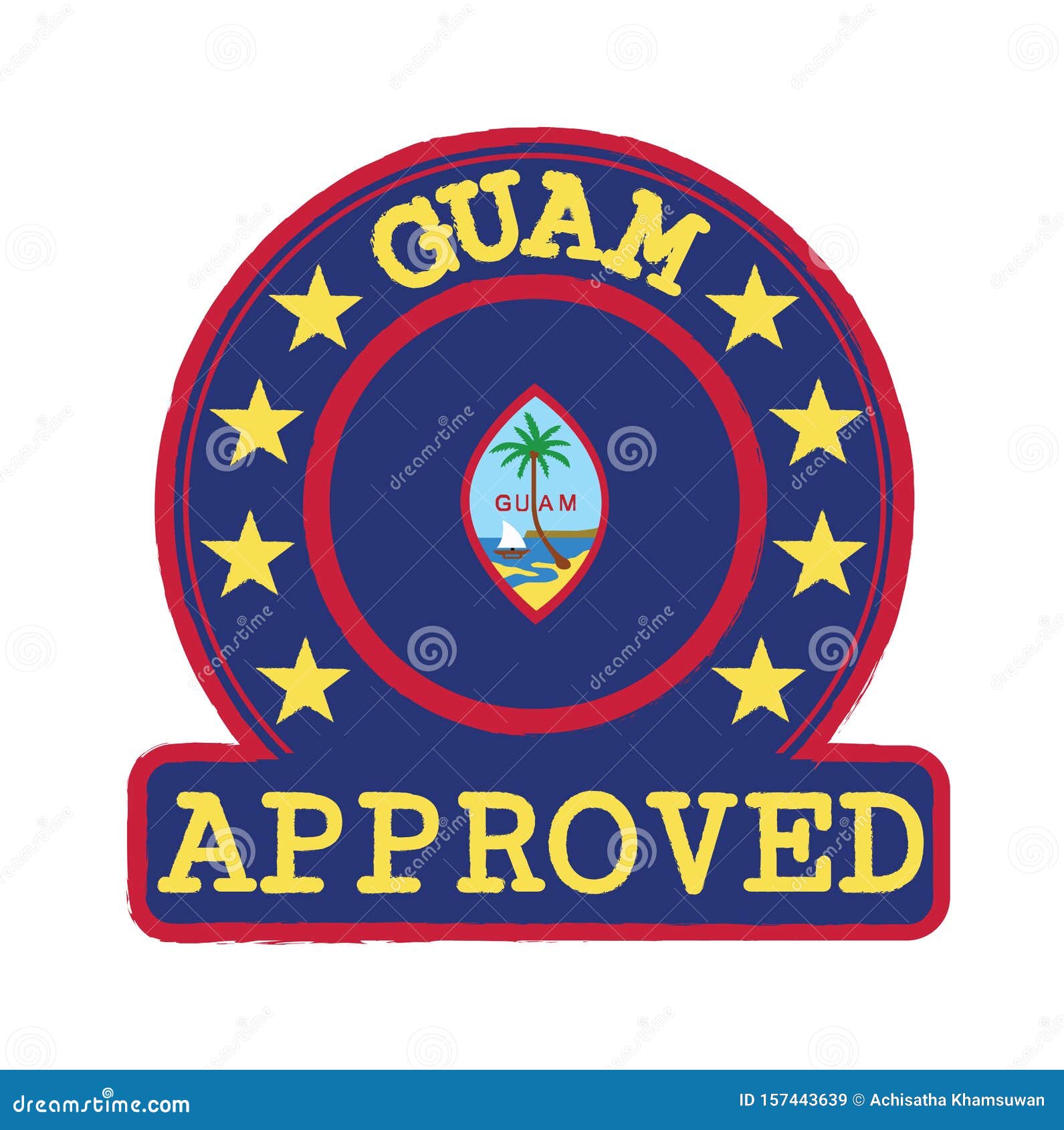 Vector Stamp Of Approved Logo With Guam Flag In The Round Shape On The ...