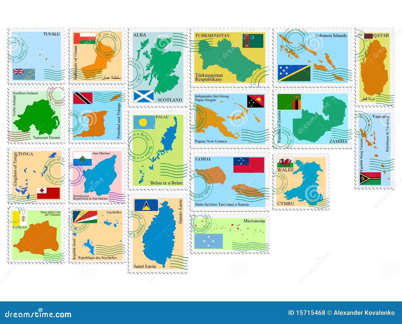 Vector stamp collection stock vector. Illustration of border - 15715468