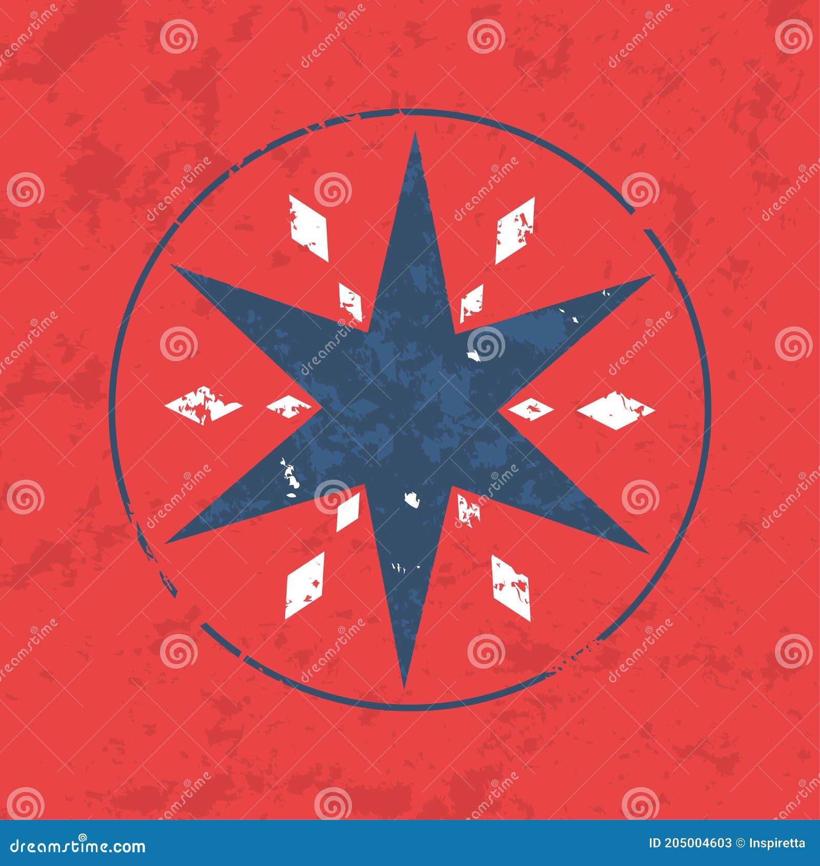 Vector Star in Circle with Tattered Effect on Red Background Stock ...